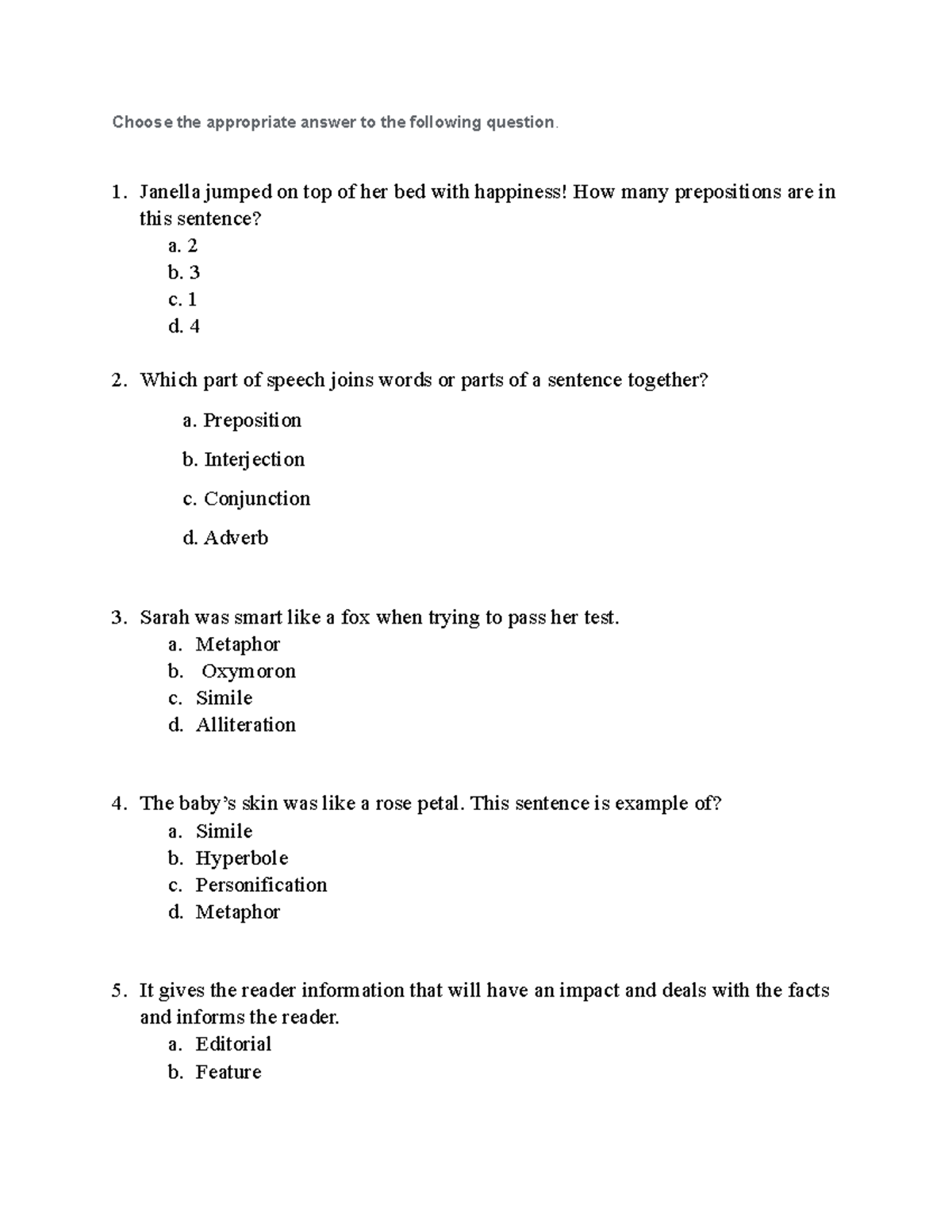 TOS- Questions - Detailed - Choose the appropriate answer to the ...