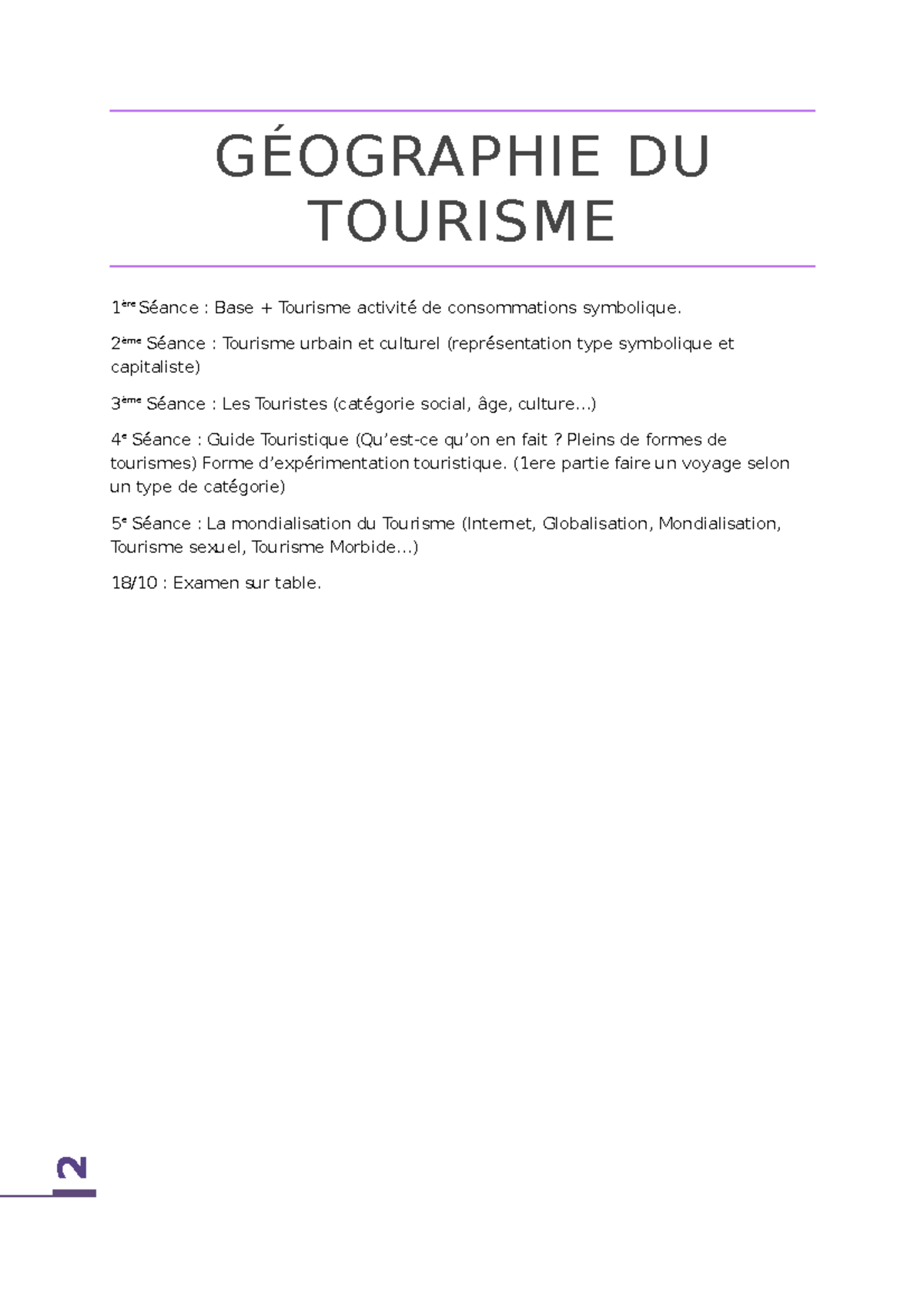 Géographie du Tourisme - 2 GÉOGRAPHIE DU TOURISME 1 ère Séance : Base ...