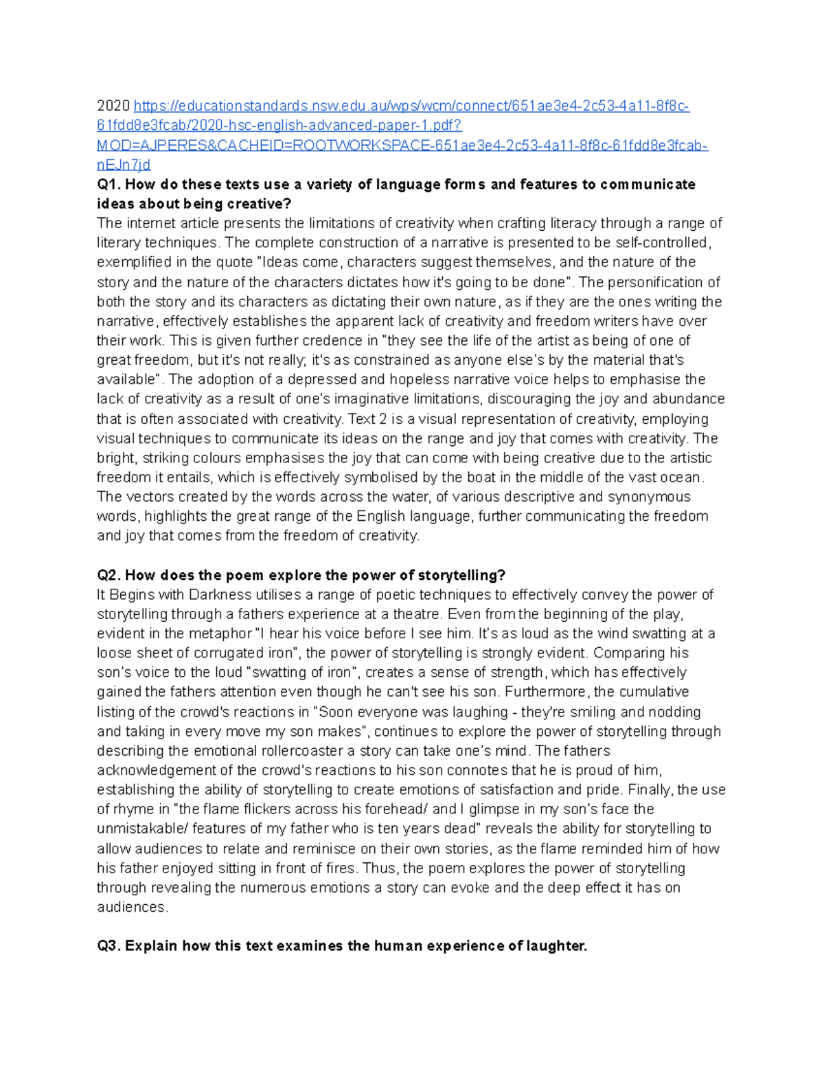 2020 English short answer questions - 2020 - Studocu