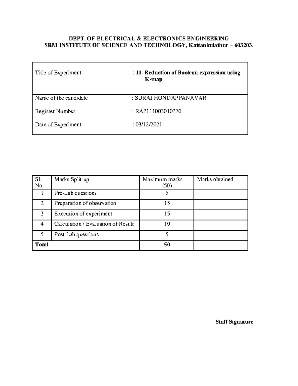 K-MAP problem verification Experiment - DEPT. OF ELECTRICAL ...