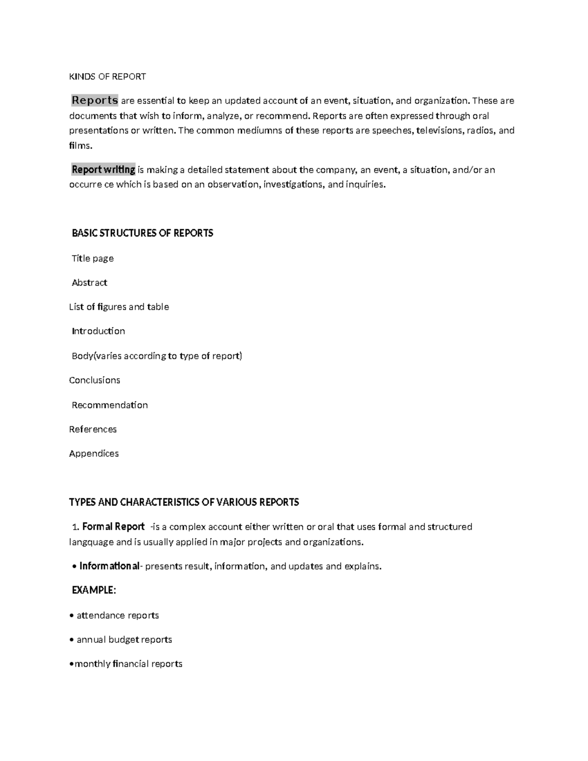 Kinds OF Report-WPS Office - KINDS OF REPORT Reports are essential to ...