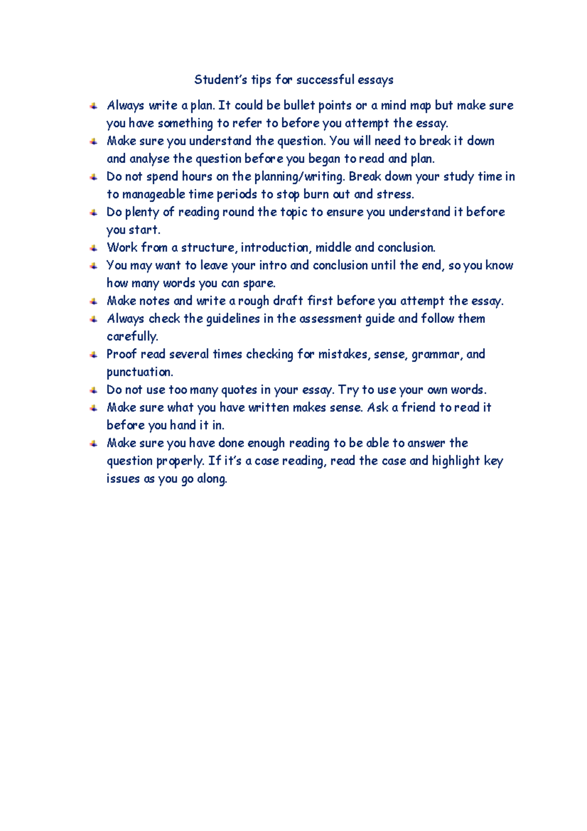 Essay writing tips - work - Student’s tips for successful essays Always ...