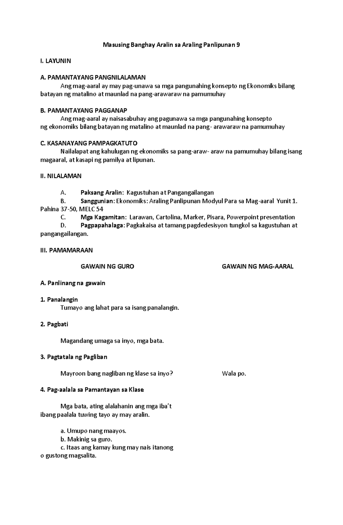 Masusing Banghay Aralin sa Araling Panlipunan 9 Alai integ - Masusing Banghay Aralin sa Araling ...