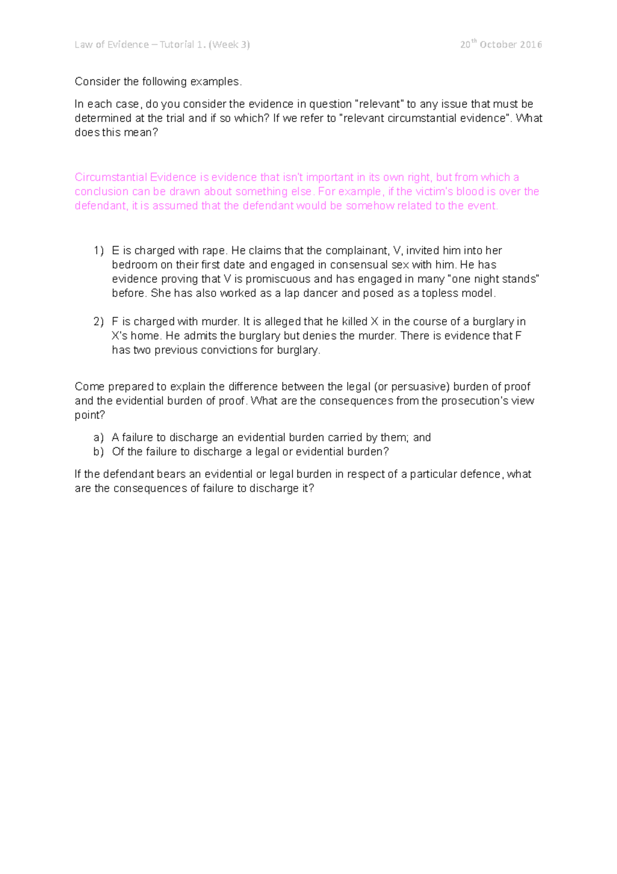 Tutorial 1, Week 3 - tutor - klentiana - Law of Evidence – Tutorial 1 ...