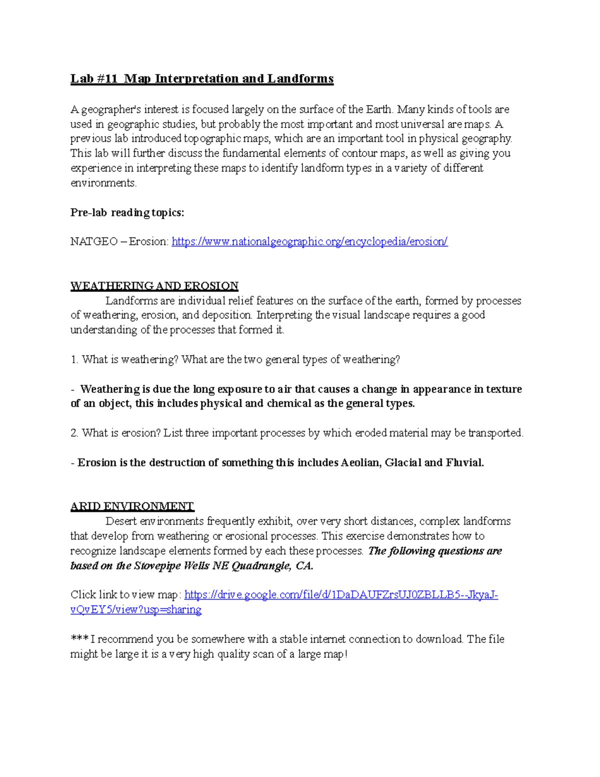 Lab 11 - geology sdsu - Lab #11 Map Interpretation and Landforms A ...