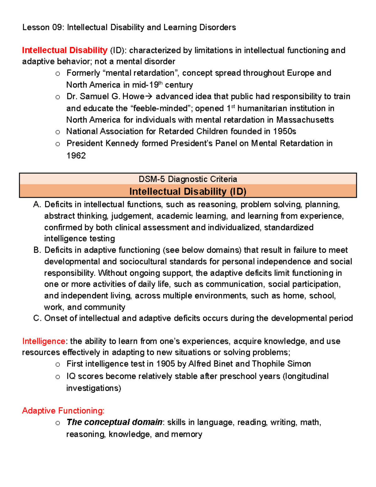 Lesson 09 Intellectual Disability - Lesson 09: Intellectual Disability ...