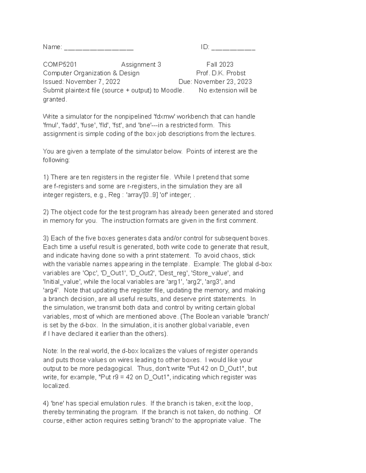 Comp 5201 Assignment 3 Assignemnt 3 On Pipelining Name Id