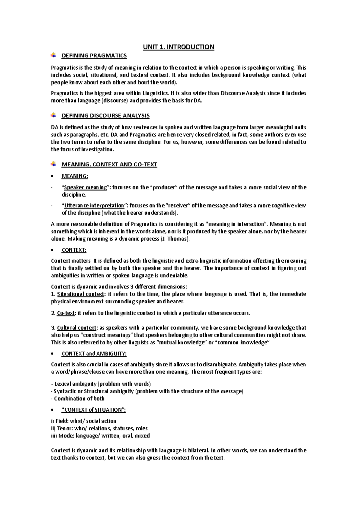 pragmática y discurso estudios ingleses - UNIT 1. INTRODUCTION DEFINING ...