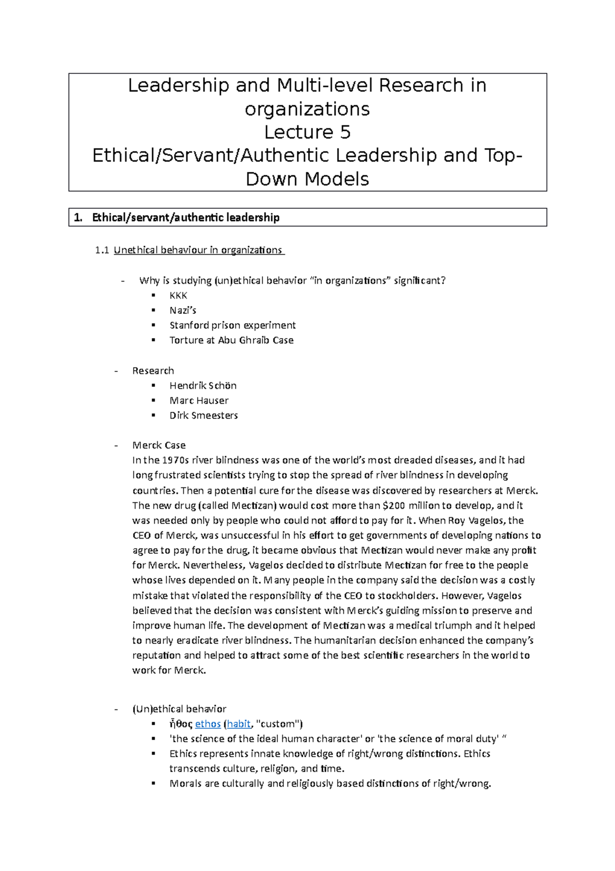 Leadership and Multi-level Research in organizations lecture 5 ...