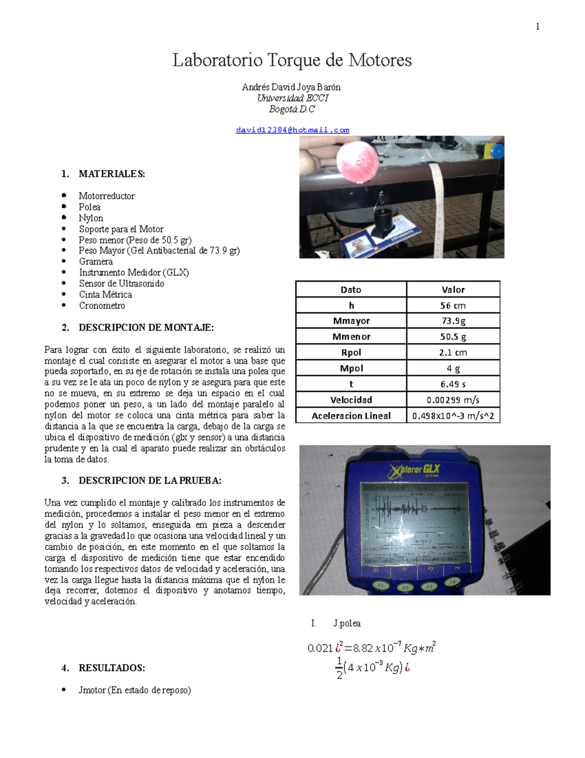 Informe Seminario - 1 Laboratorio Torque de Motores David Joya ...