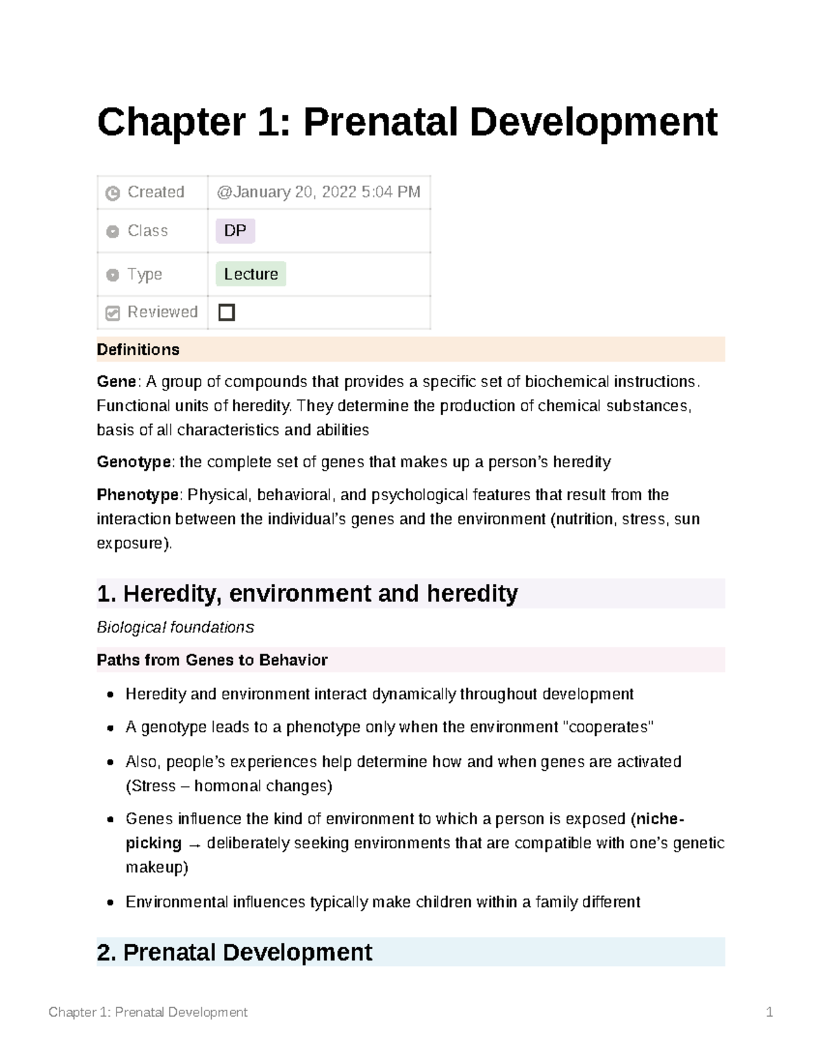 Chapter 1 Prenatal Development - Chapter 1: Prenatal Development ...