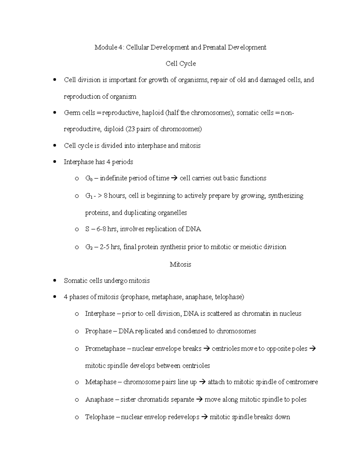 Module 4 - Cellular Division and Prenatal Development - Module 4 ...