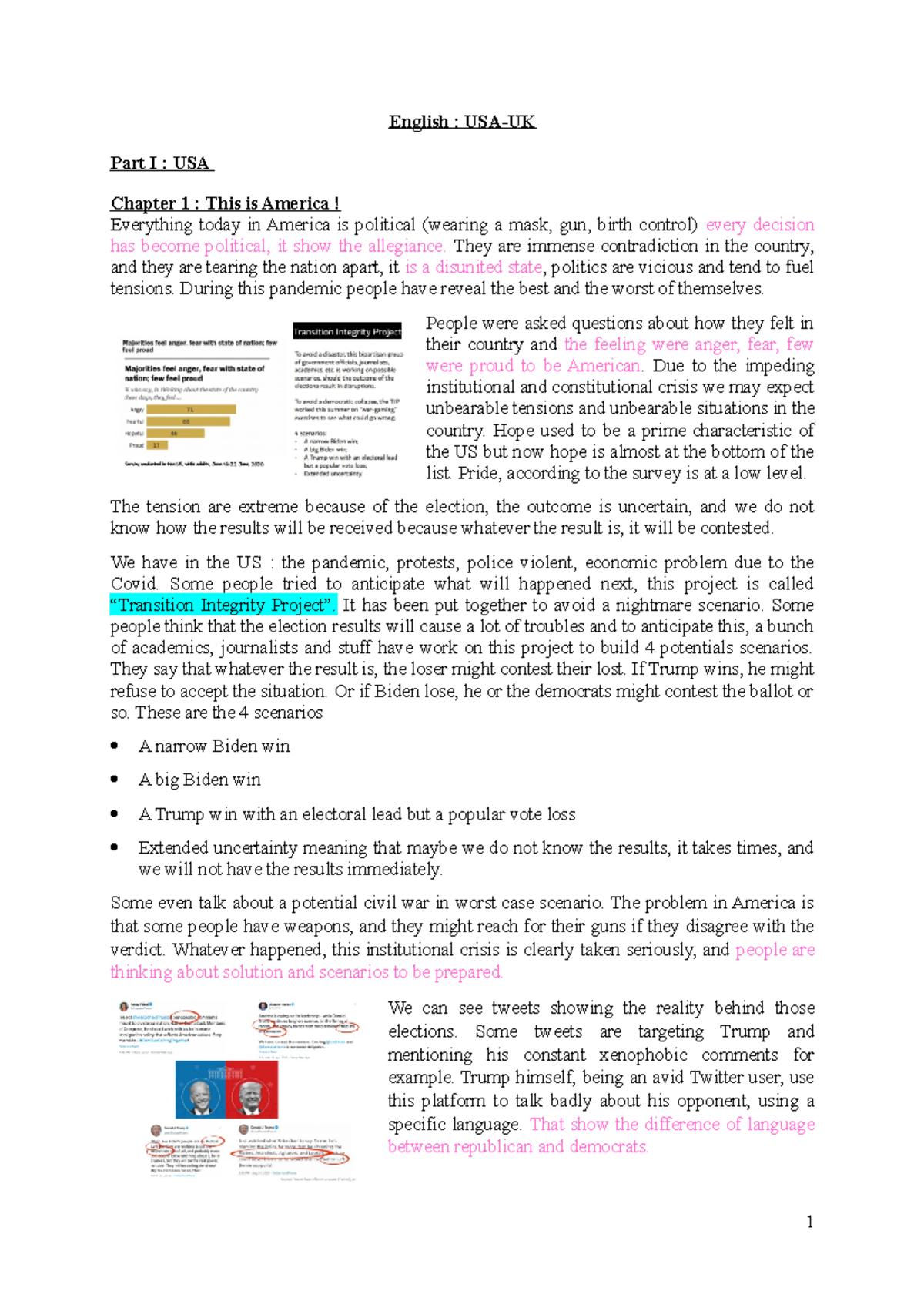 Synthèse Anglais - English : USA-UK Part I : USA Chapter 1 : This is ...