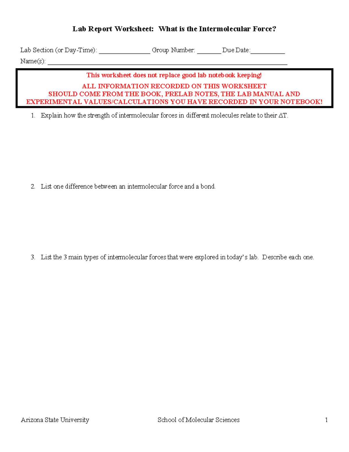 Lab 9 Worksheet - Lab Report Worksheet: What is the Intermolecular ...