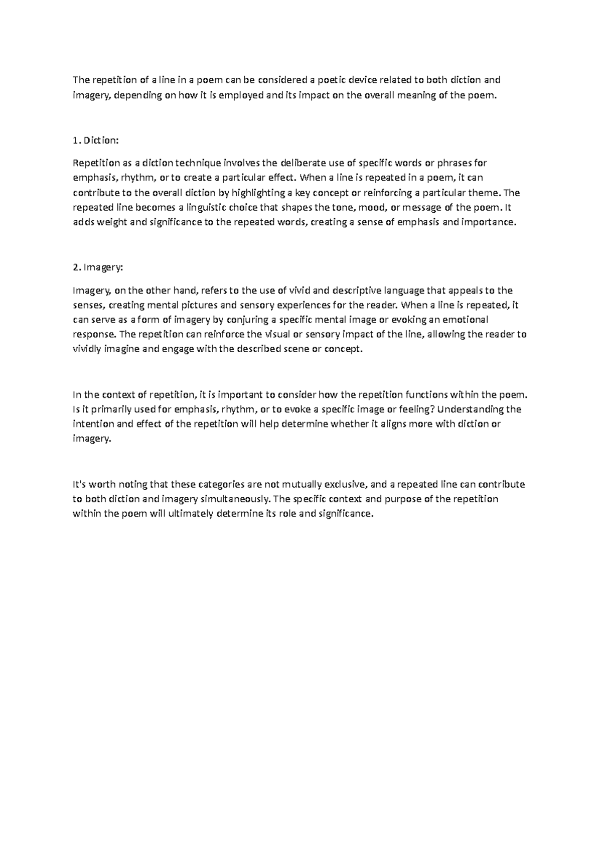 Poetry analysis - The repetition of a line in a poem can be considered ...