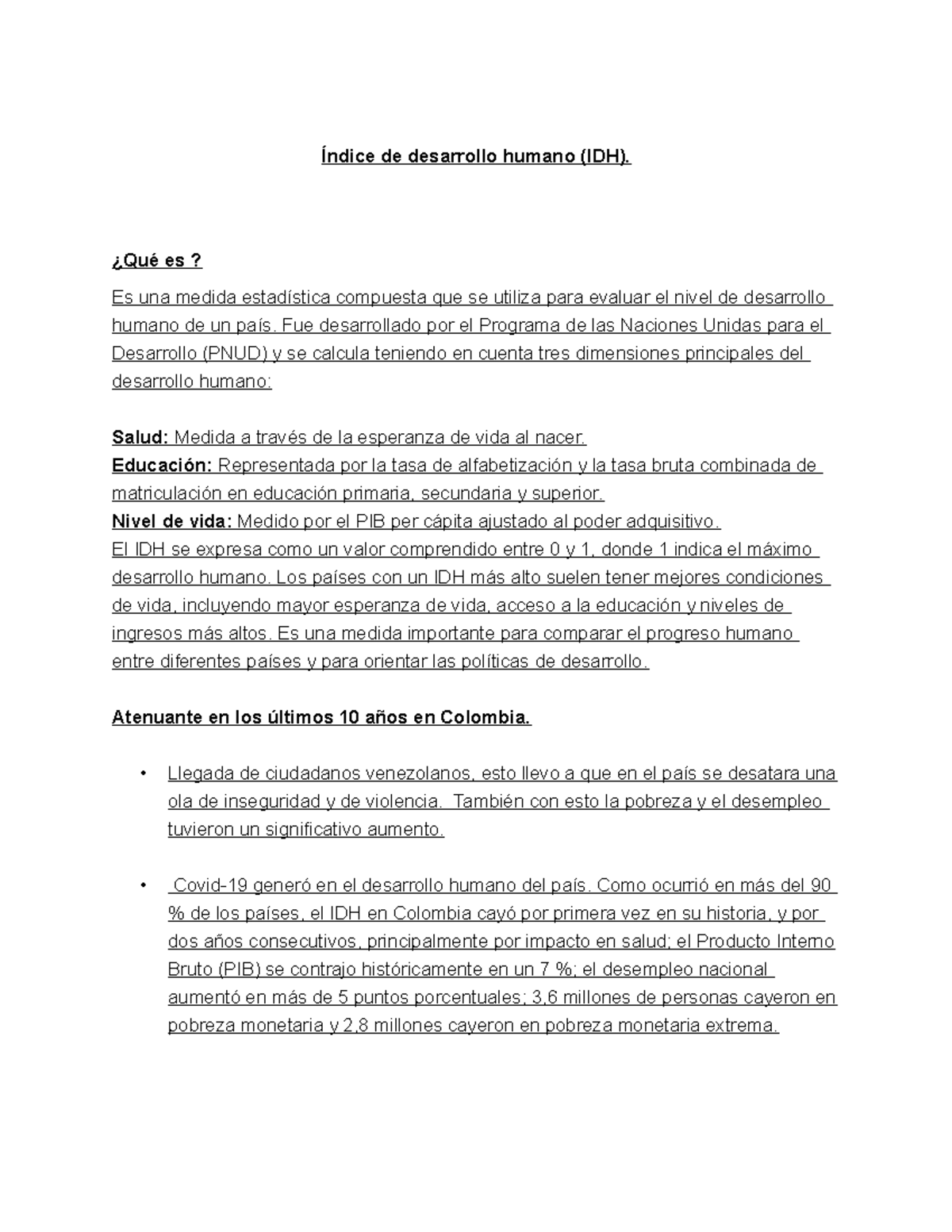 Índice De Desarrollo Humano Idh ¿qué Es Es Una Medida Estadística