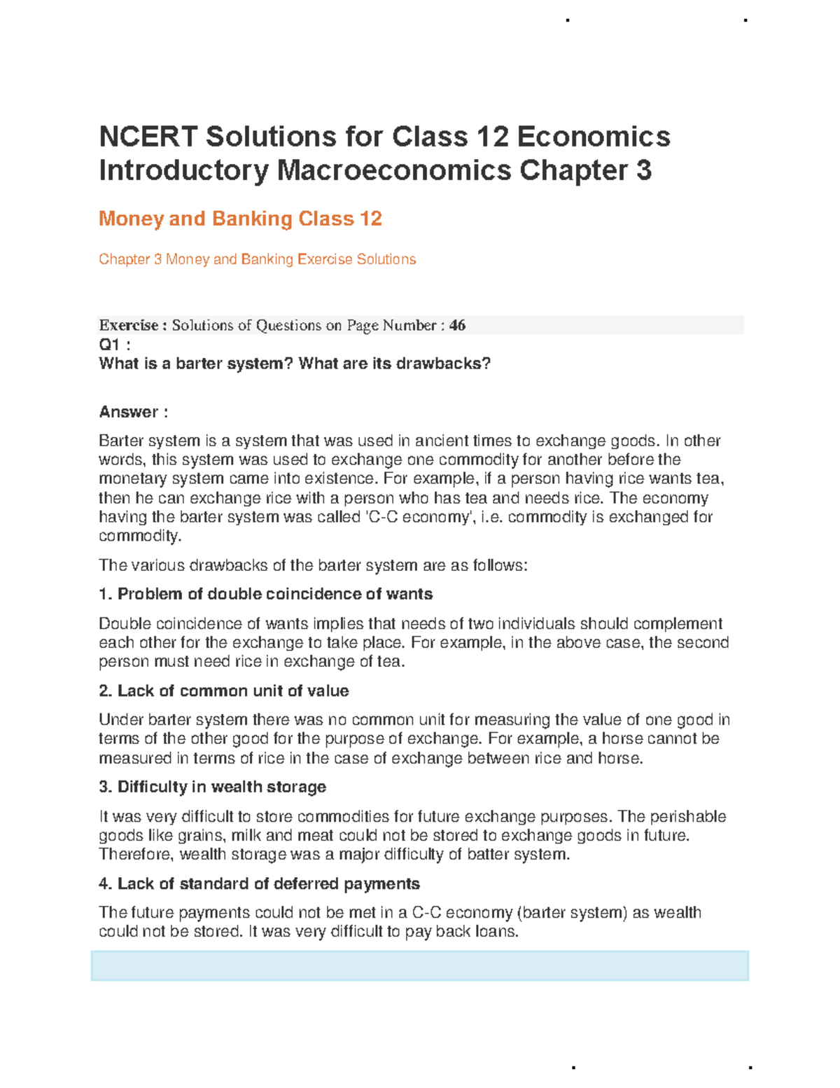 Ncert Solutions for Class 12 Economics Introductory Macroeconomics ...