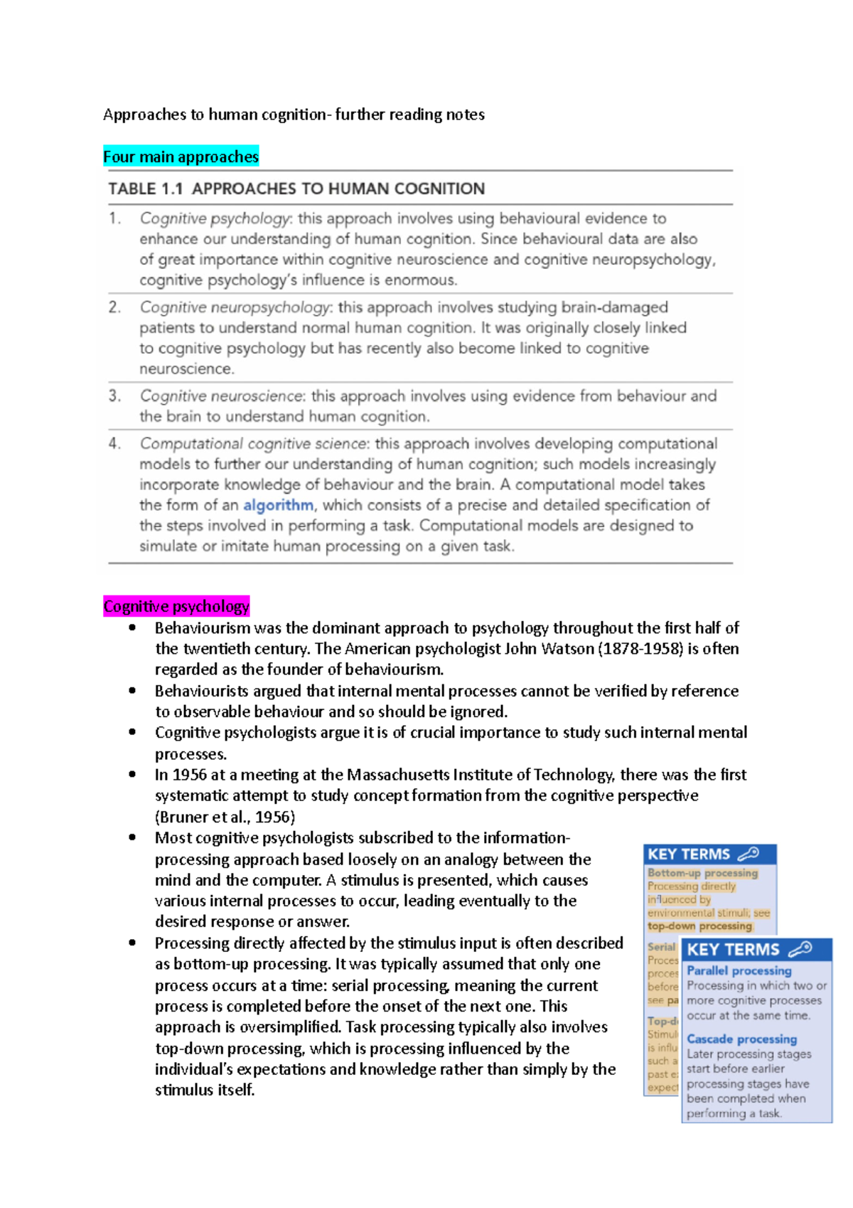 Approaches to human cognition- further reading notes - The American ...