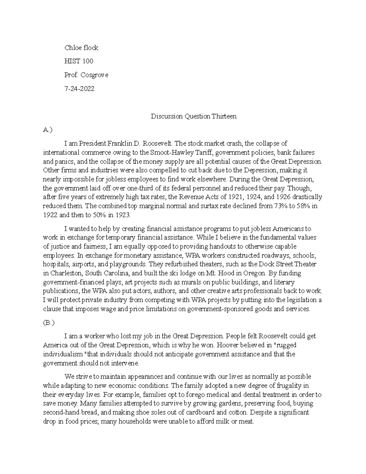 DQ13 - an assignment I did for Dr. Cosgrove's class - Chloe flock HIST ...