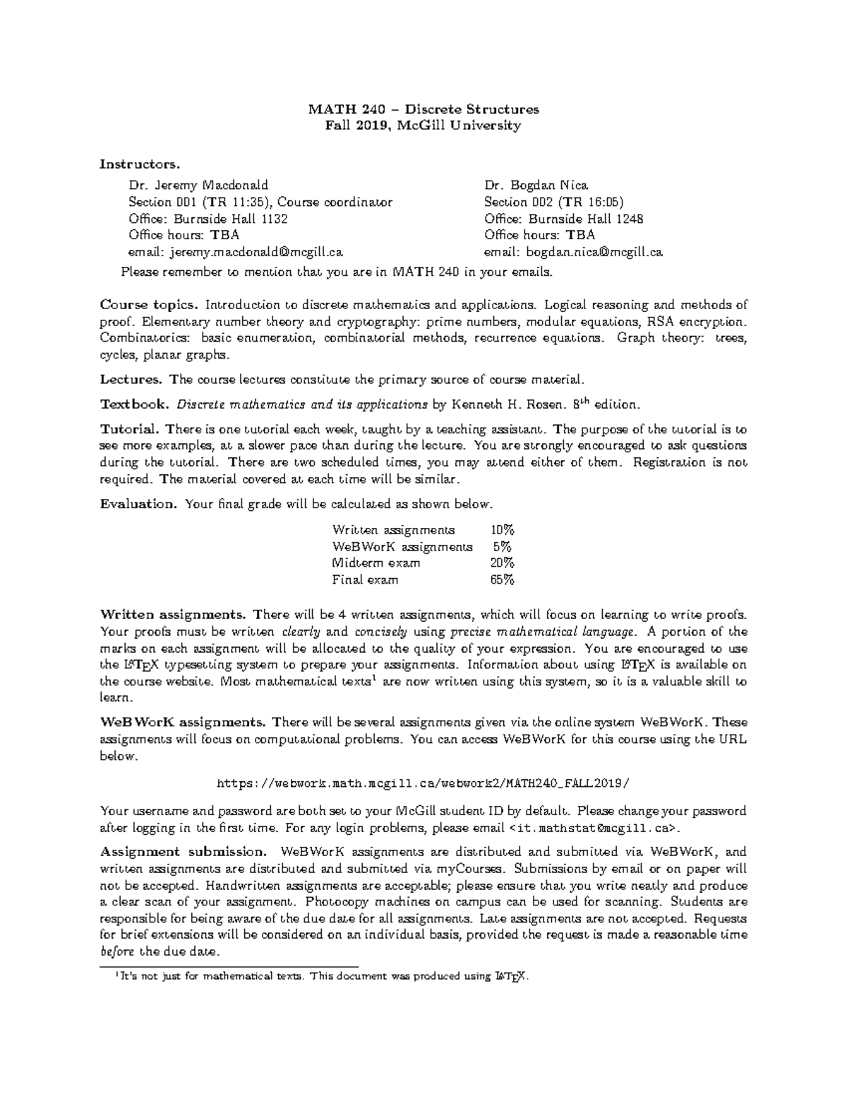 MATH 240 Fall 2019 Syllabus - MATH 240 – Discrete Structures Fall 2019 ...