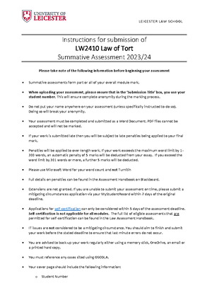 Tort Tutorial 2 Tort - LAW OF TORTS (I) LW 1051/1052/1054 – 2010 ...