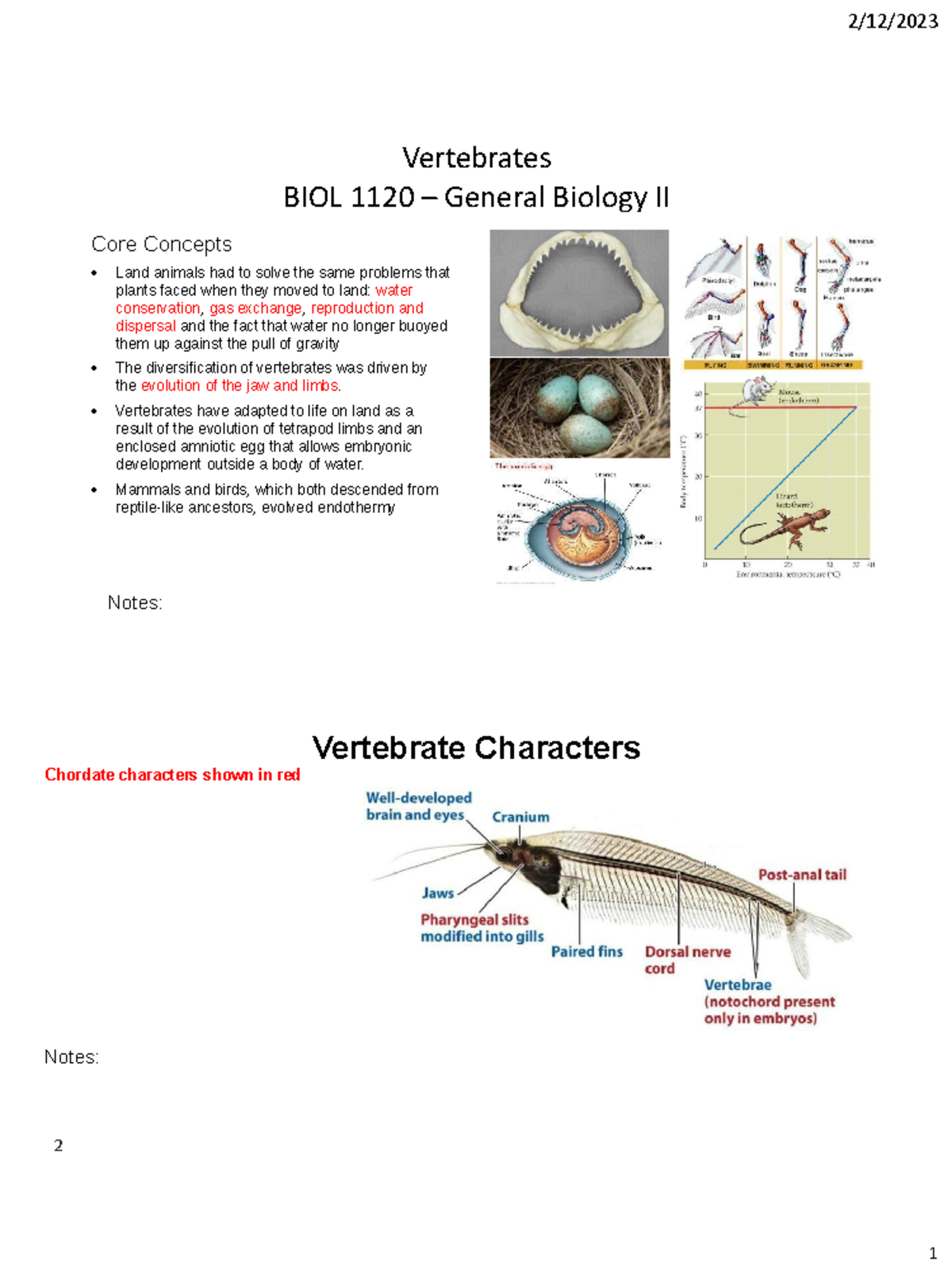 Vertebrate Diversity Large Version - 2/12/ ####### 1 Core Concepts ...