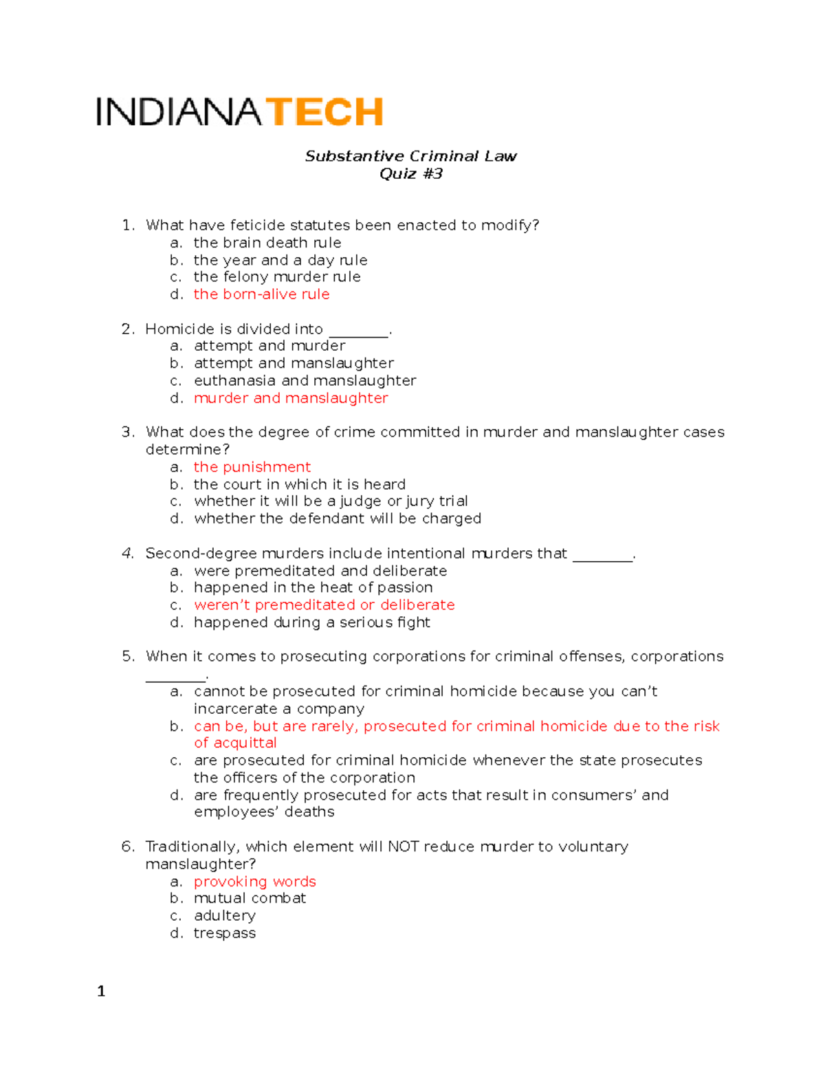 F22 Crim Q3 KEY - quiz 3 answer key - Substantive Criminal Law Quiz ...