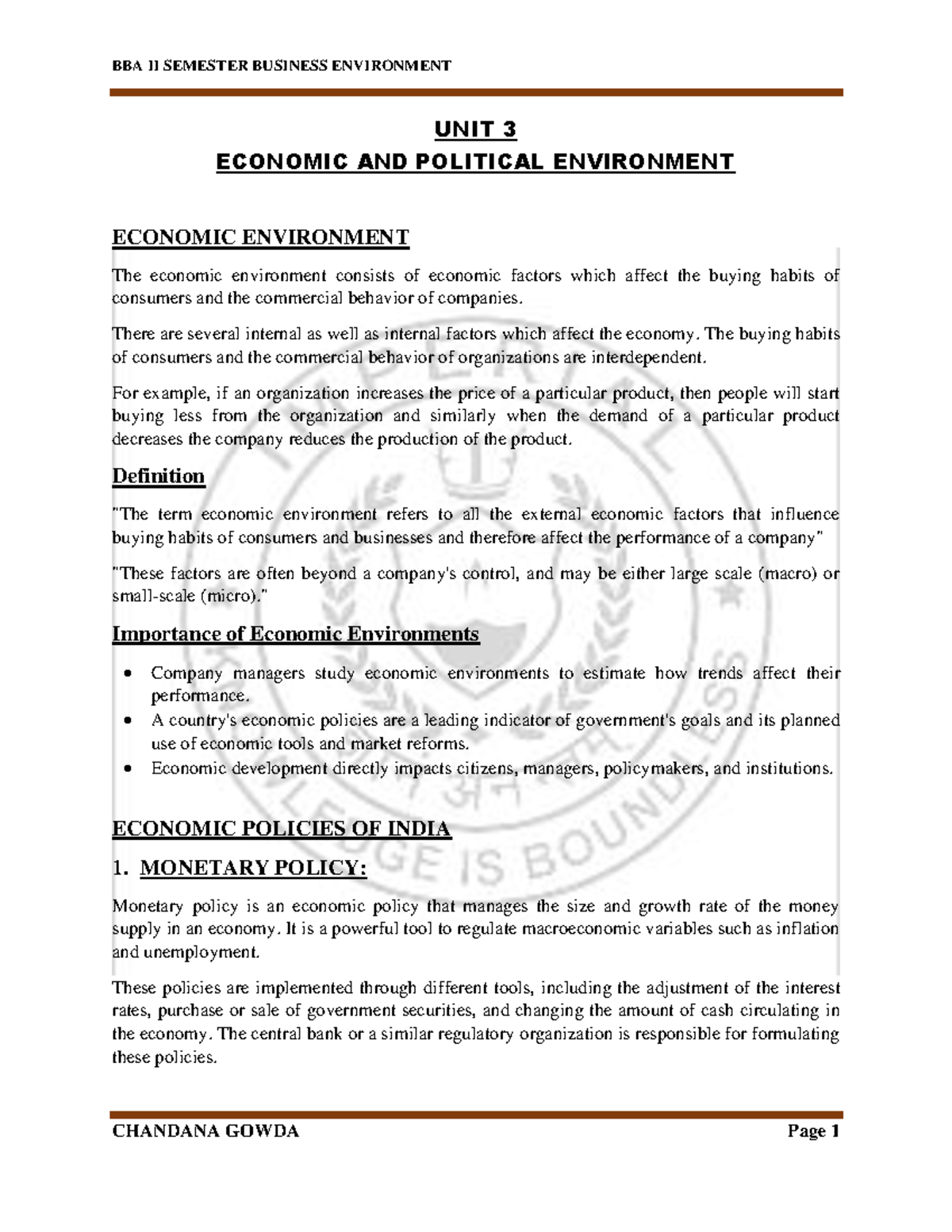 BE (E) Ch-3 - Refer this - UNIT 3 ECONOMIC AND POLITICAL ENVIRONMENT ...