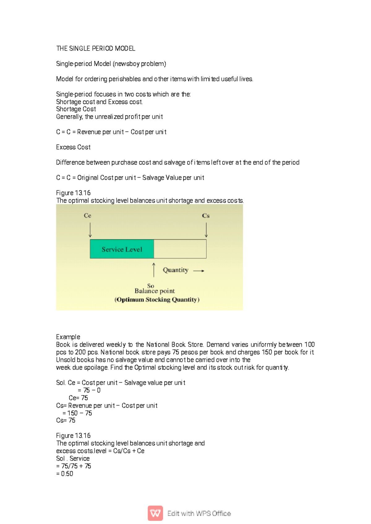 THE Single Period Model - THE SINGLE PERIOD MODEL Single-period Model ...
