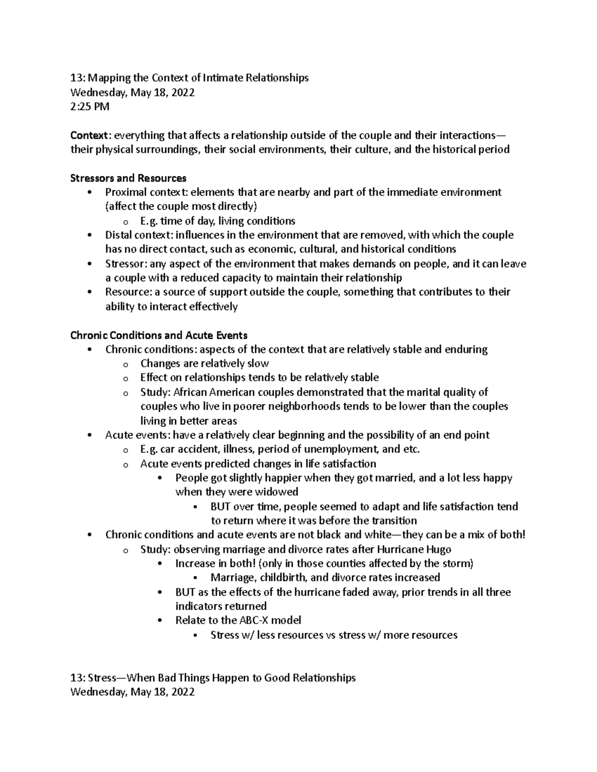 Lecture 13 notes - 13: Mapping the Context of Intimate Relationships ...