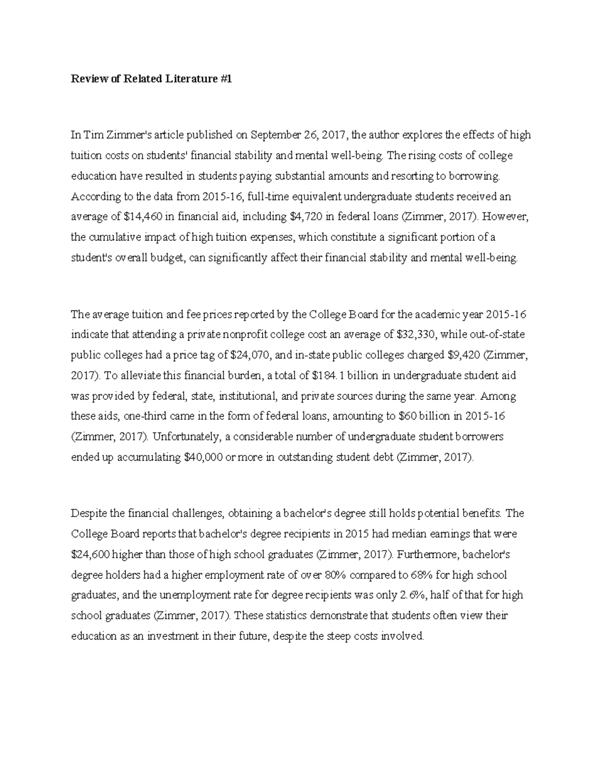 RRL High Tuition Fee - RRL - Review of Related Literature # In Tim ...