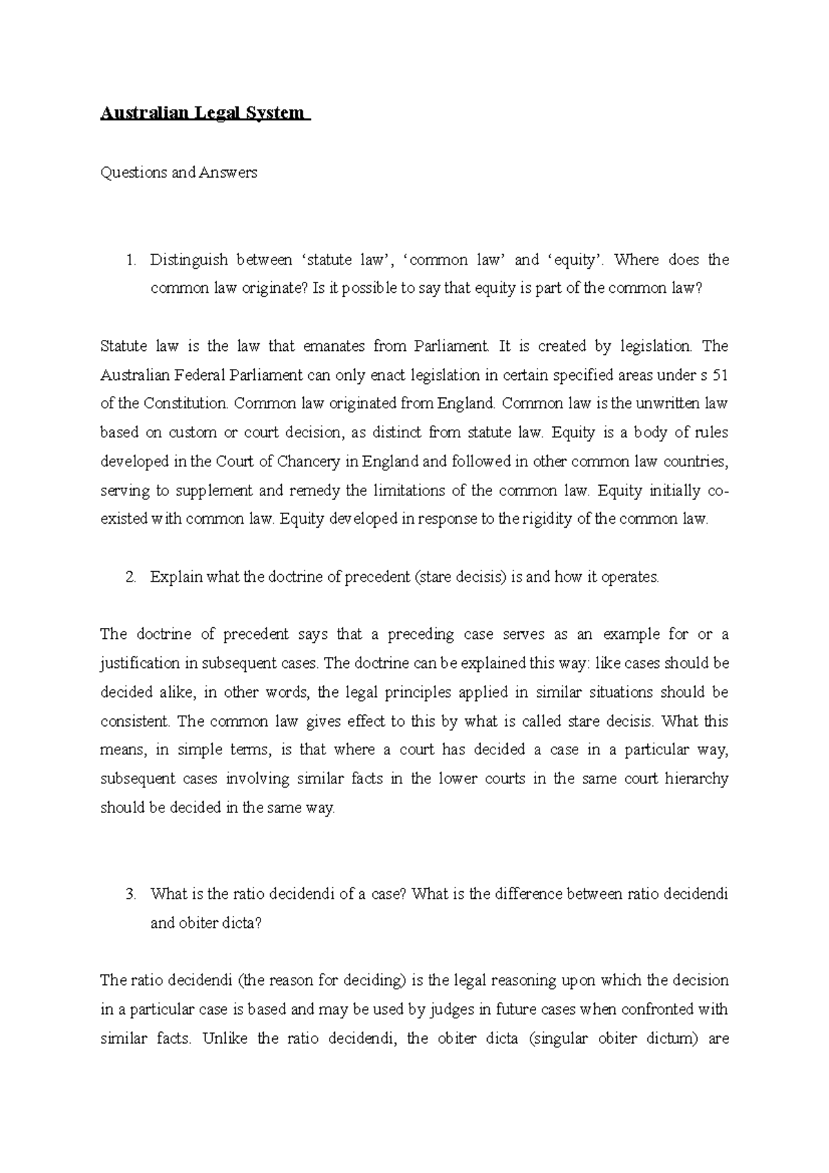 Australian legal system - Australian Legal System Questions and Answers ...