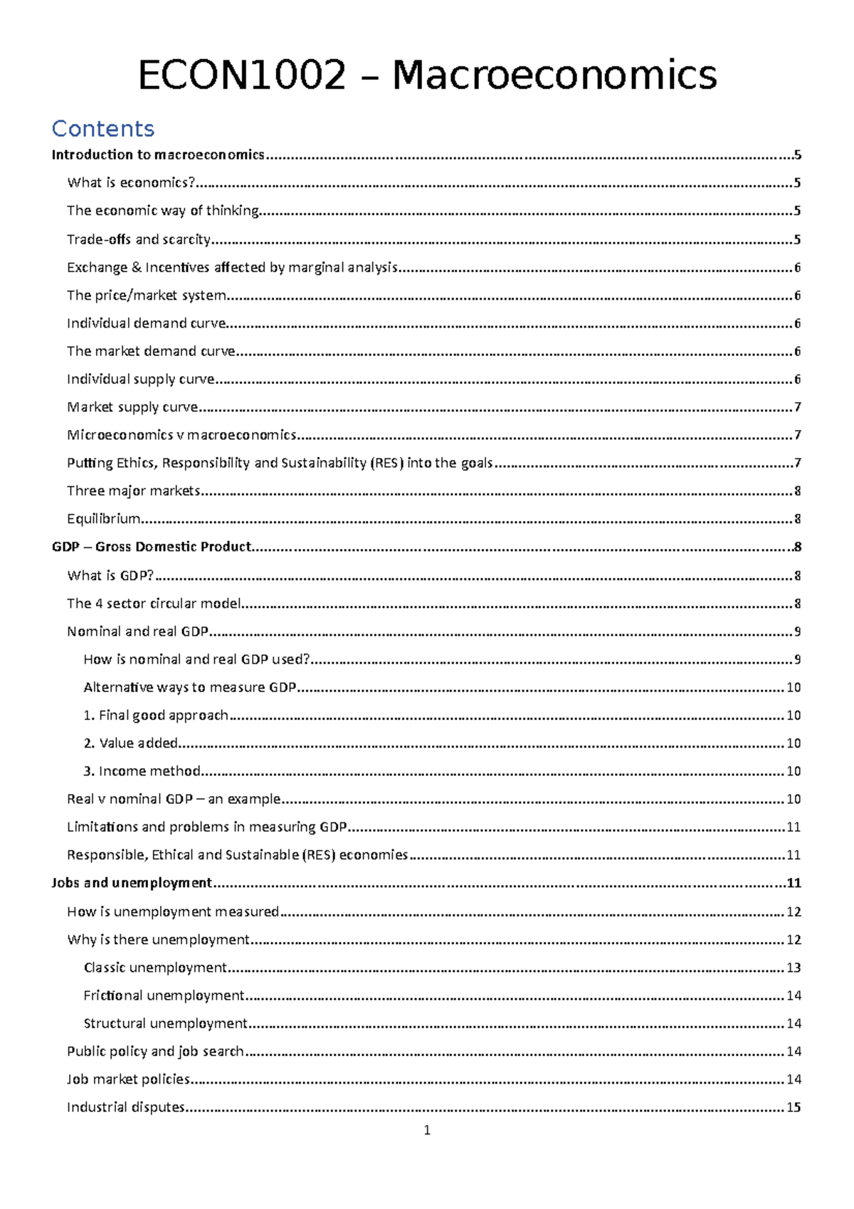 ECON1002 Macroeconomics Contents - Studocu