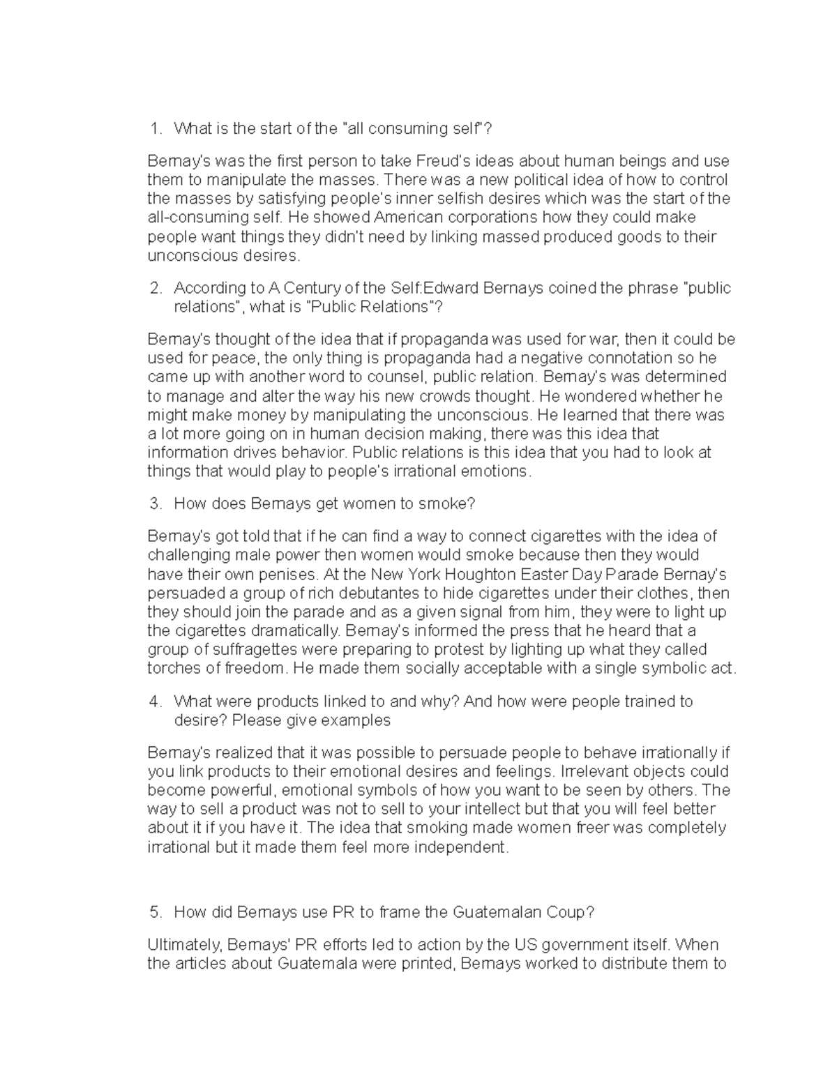 WMNST questions - What is the start of the “all consuming self”? Bernay ...