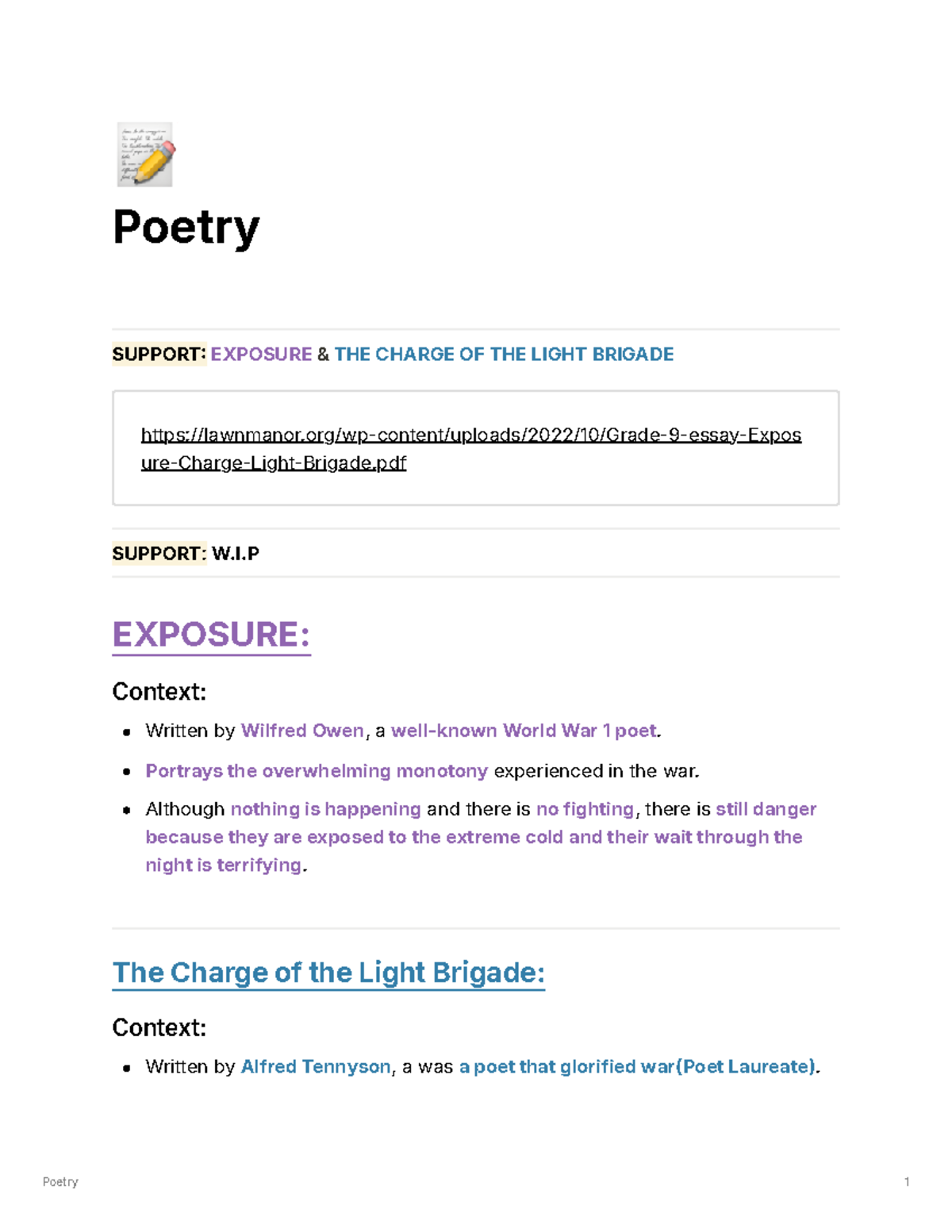 The charge of the light brigade and Exposure - 📝 Poetry SUPPORT ...