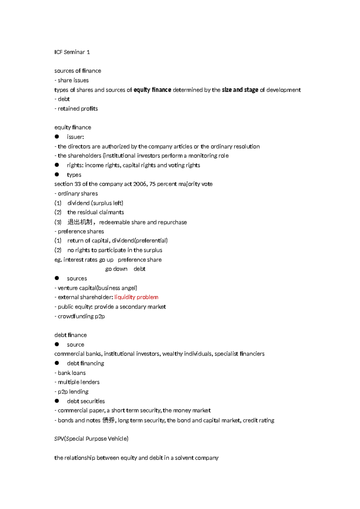 ICF Seminar 1 - interest rates go up preference share go down debt ...