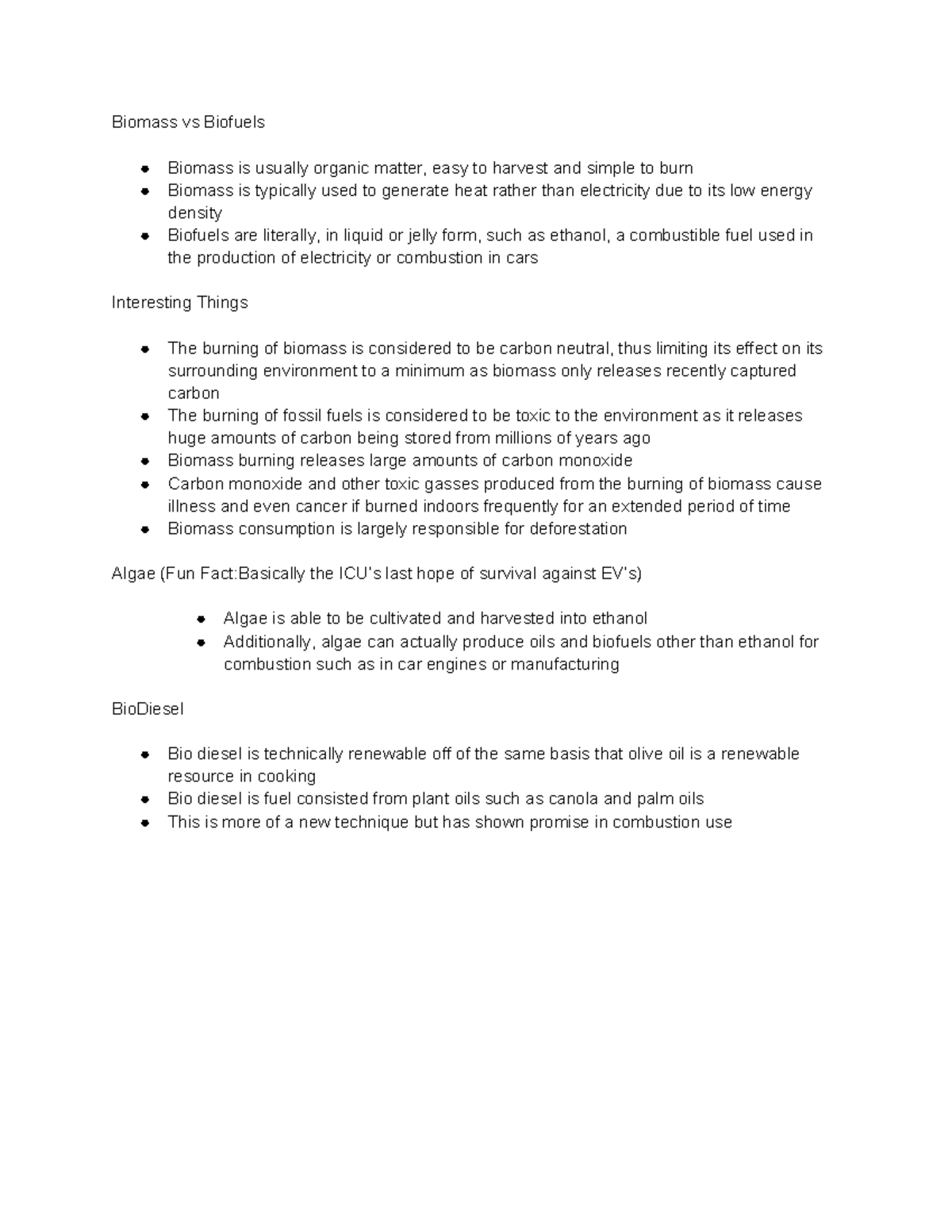 Energy From Biomass Notes - Biomass vs Biofuels Biomass is usually ...