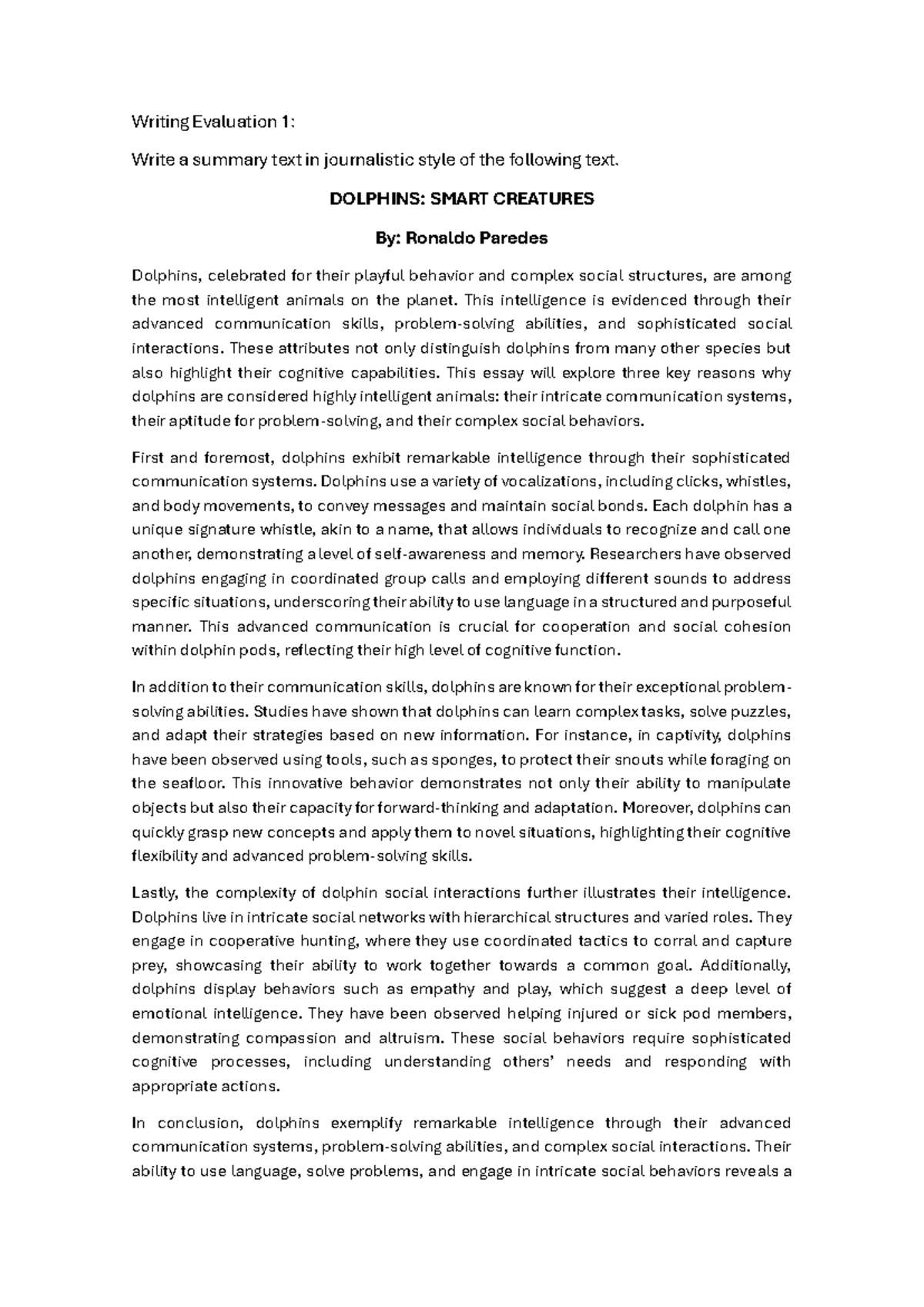 ARW3 Writing Evaluation 1 - Writing Evaluation 1: Write a summary text ...