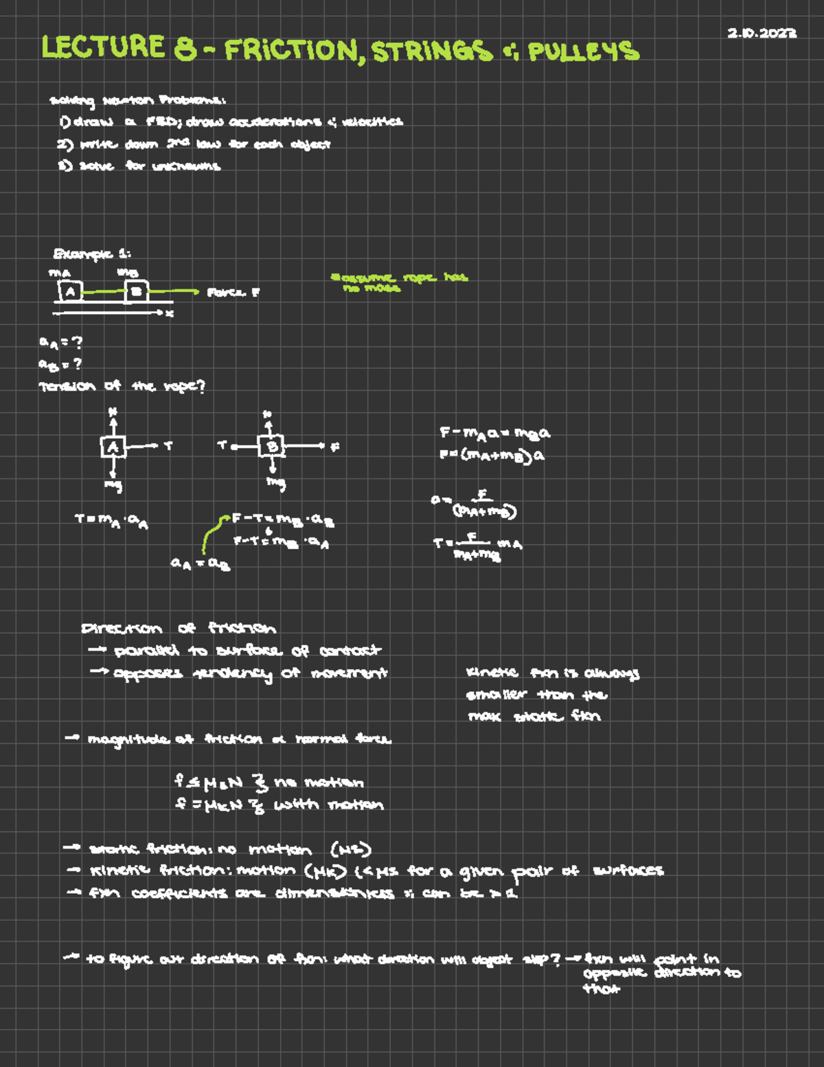 Physics 30 - Lecture 8 - ####### 2. LECTURES - FRICTION, STRINGS PULLEYS solving Newton Problems ...