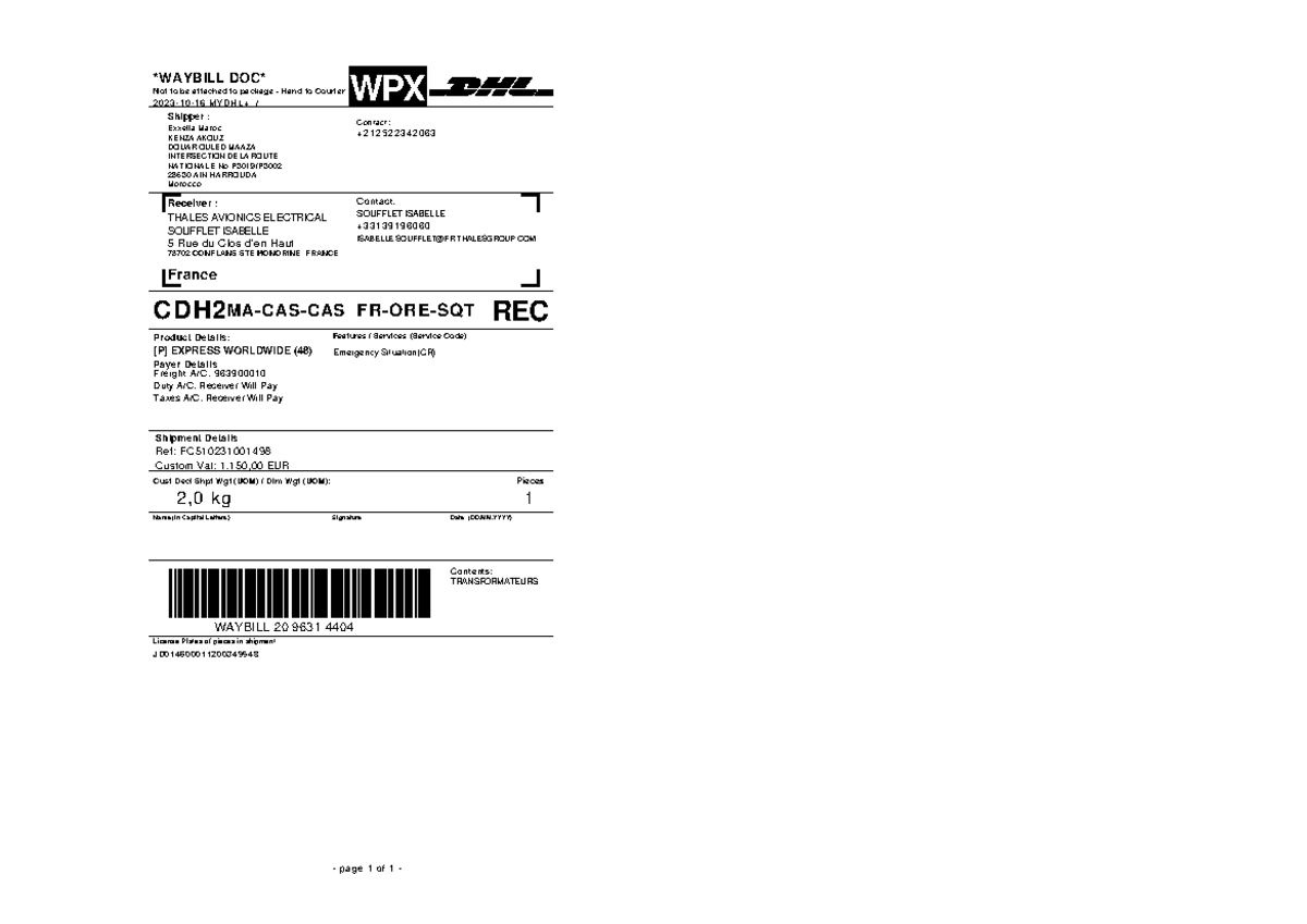 Waybill Doc 2096314404 - WAYBILL DOC Not to be attached to package ...