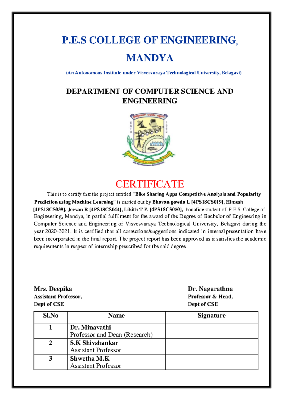 Project Report-1 - P.E COLLEGE OF ENGINEERING, MANDYA (An Autonomous Institute under ...