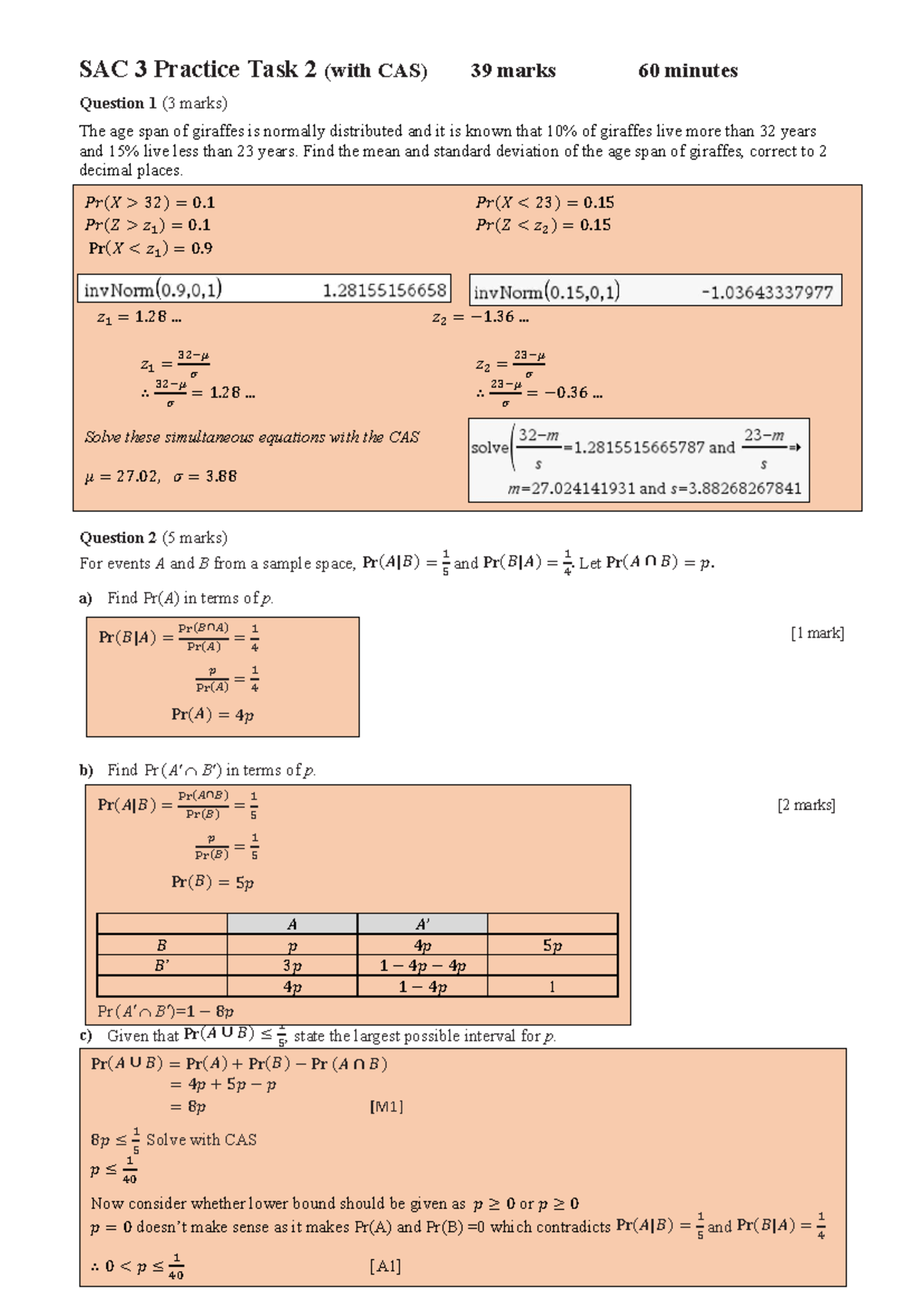 Methods Practice Task 2 Solutions - SAC 3 Practice Task 2 (with CAS) 39 ...