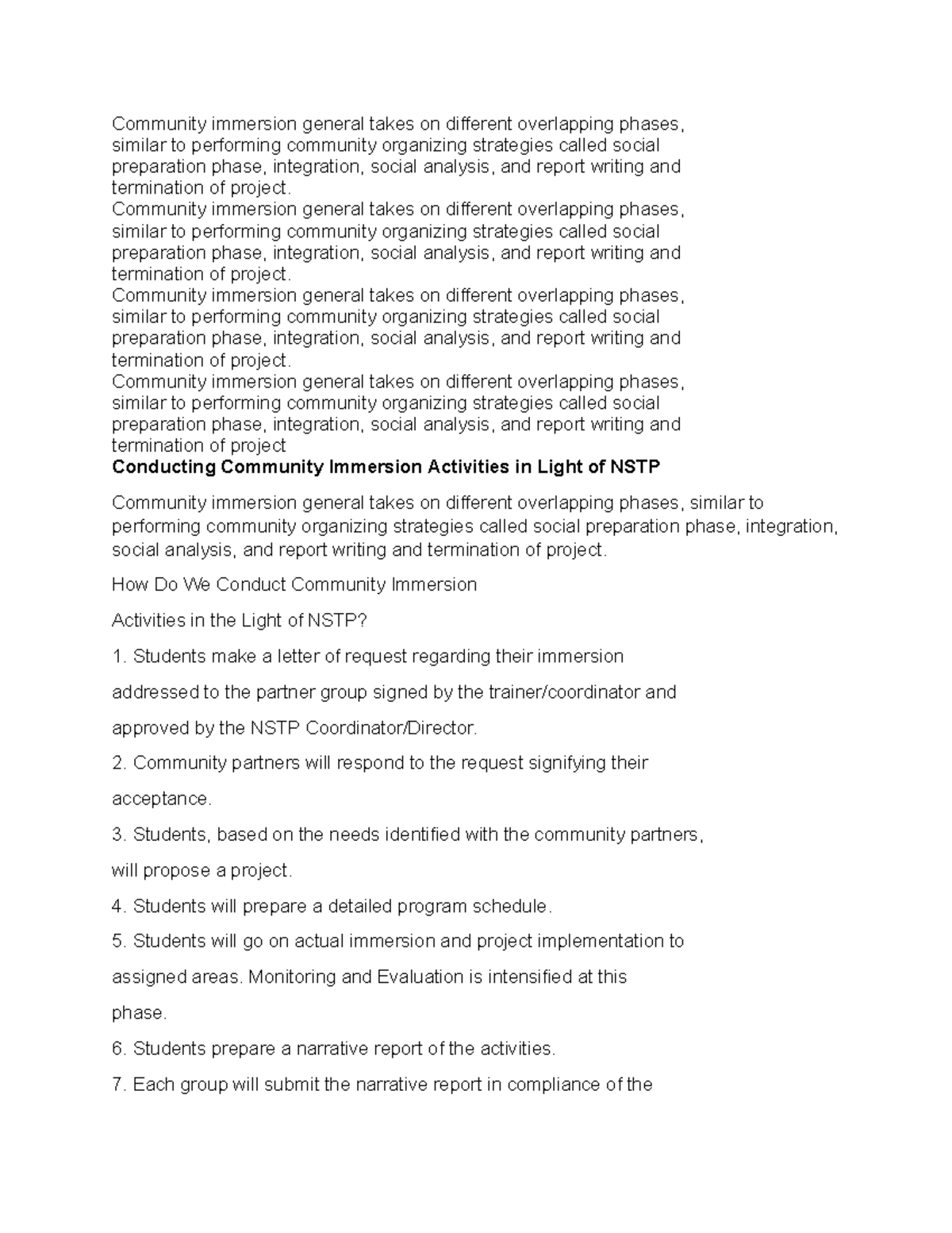 Community immersion general takes on different overlapping phases ...