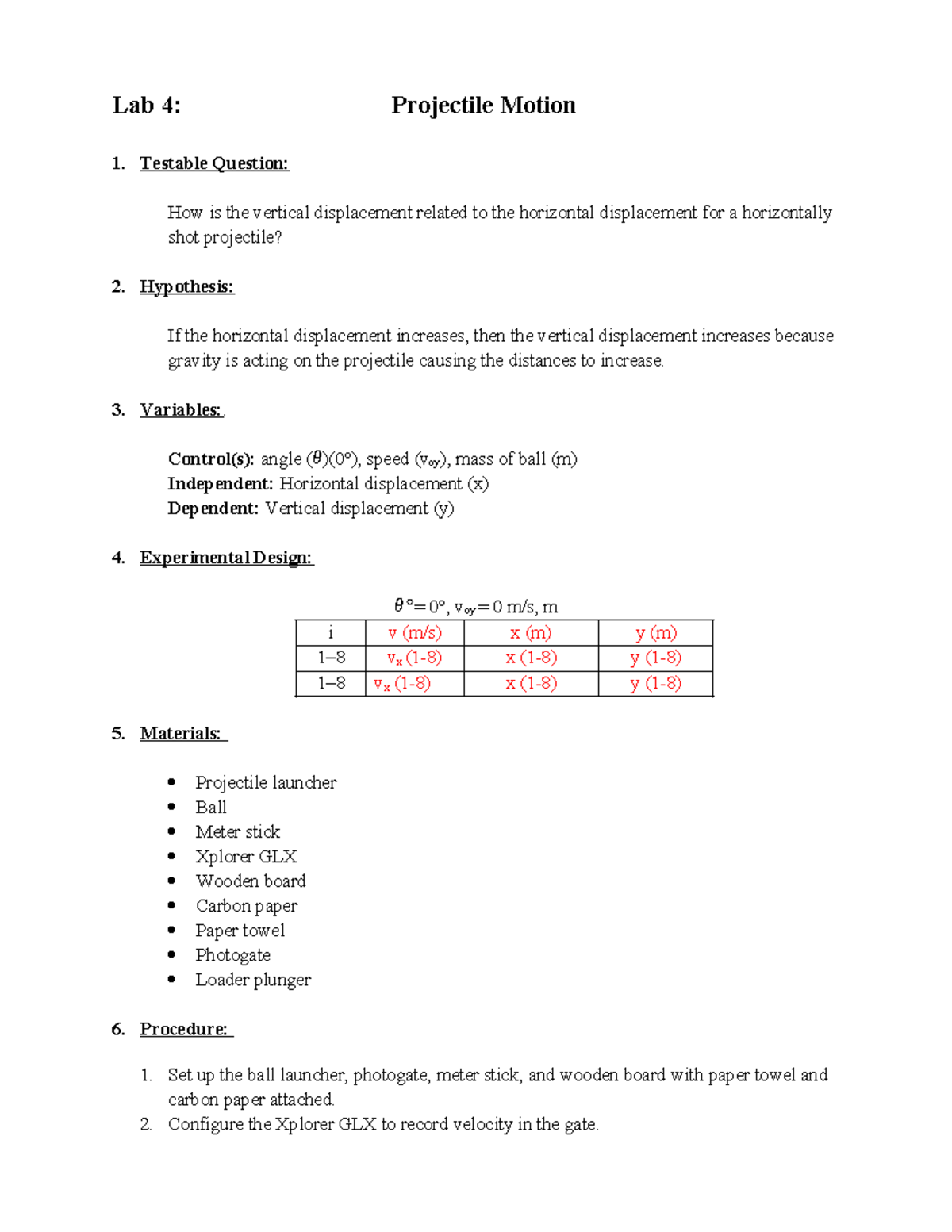 , Projectile motion 3 - Lab 4: Projectile Motion Testable Question: How ...