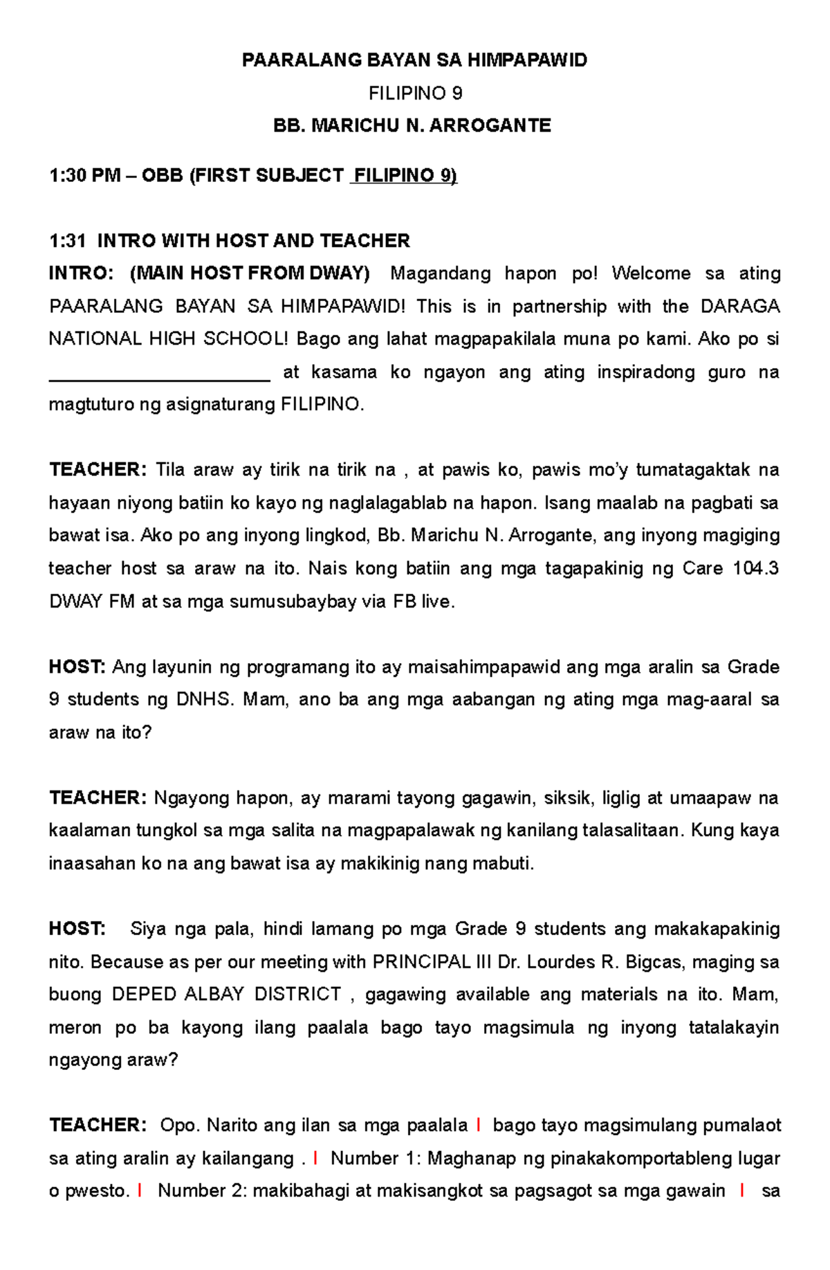 Filipino. Arrogante.RBI2 - PAARALANG BAYAN SA HIMPAPAWID FILIPINO 9 BB ...
