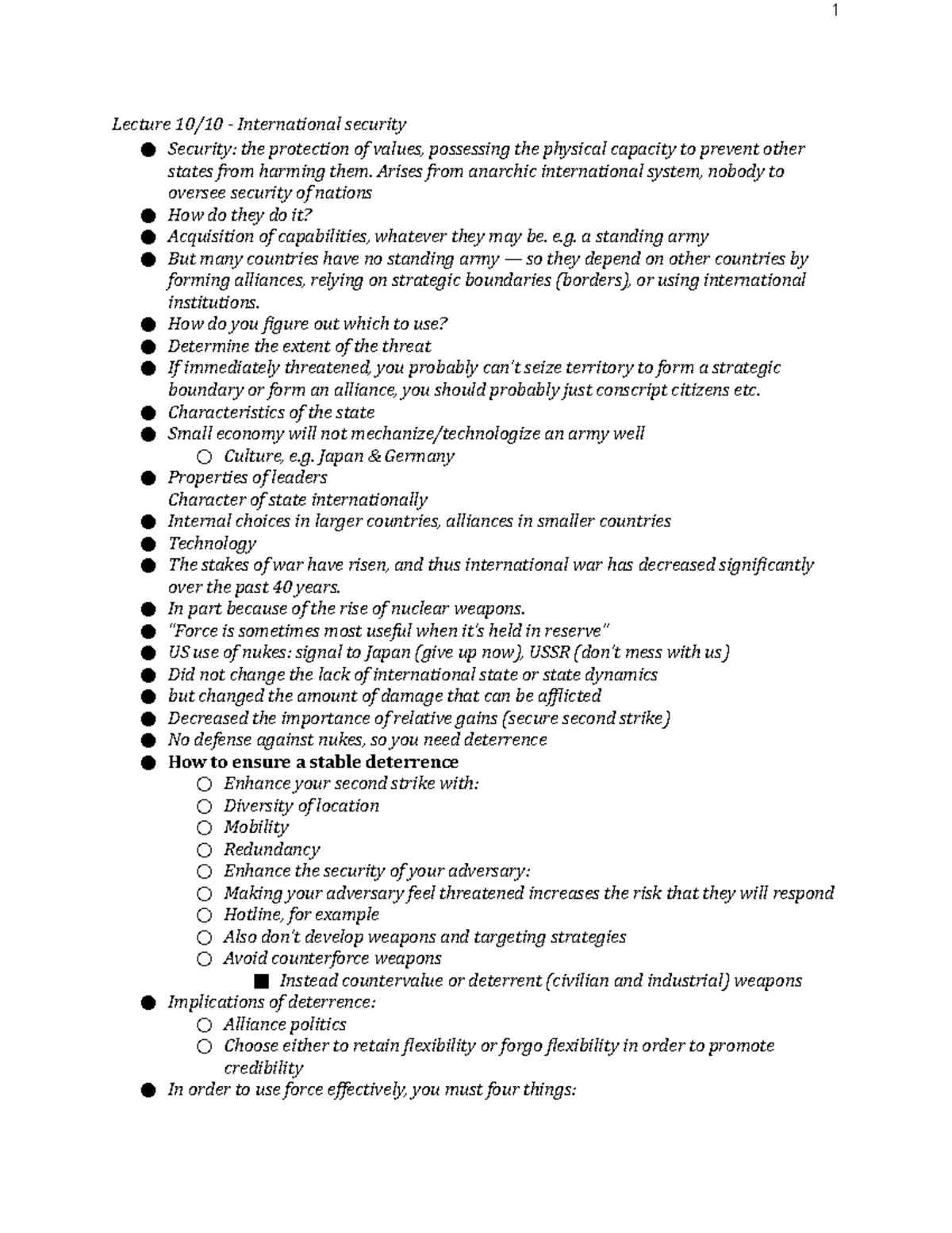 PSCI 150 (2nd midterm) - Lecture notes post first exam - Lecture 10/10 ...