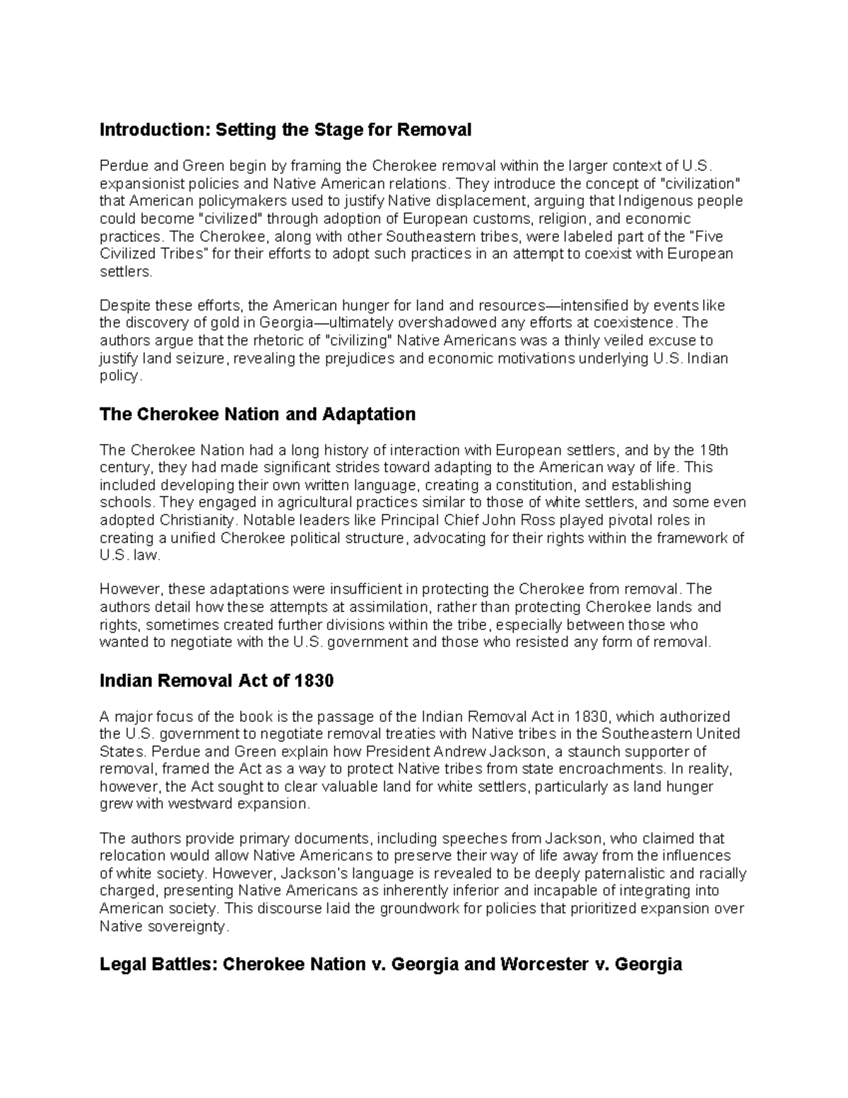 Cherokee removal summary - Introduction: Setting the Stage for Removal ...