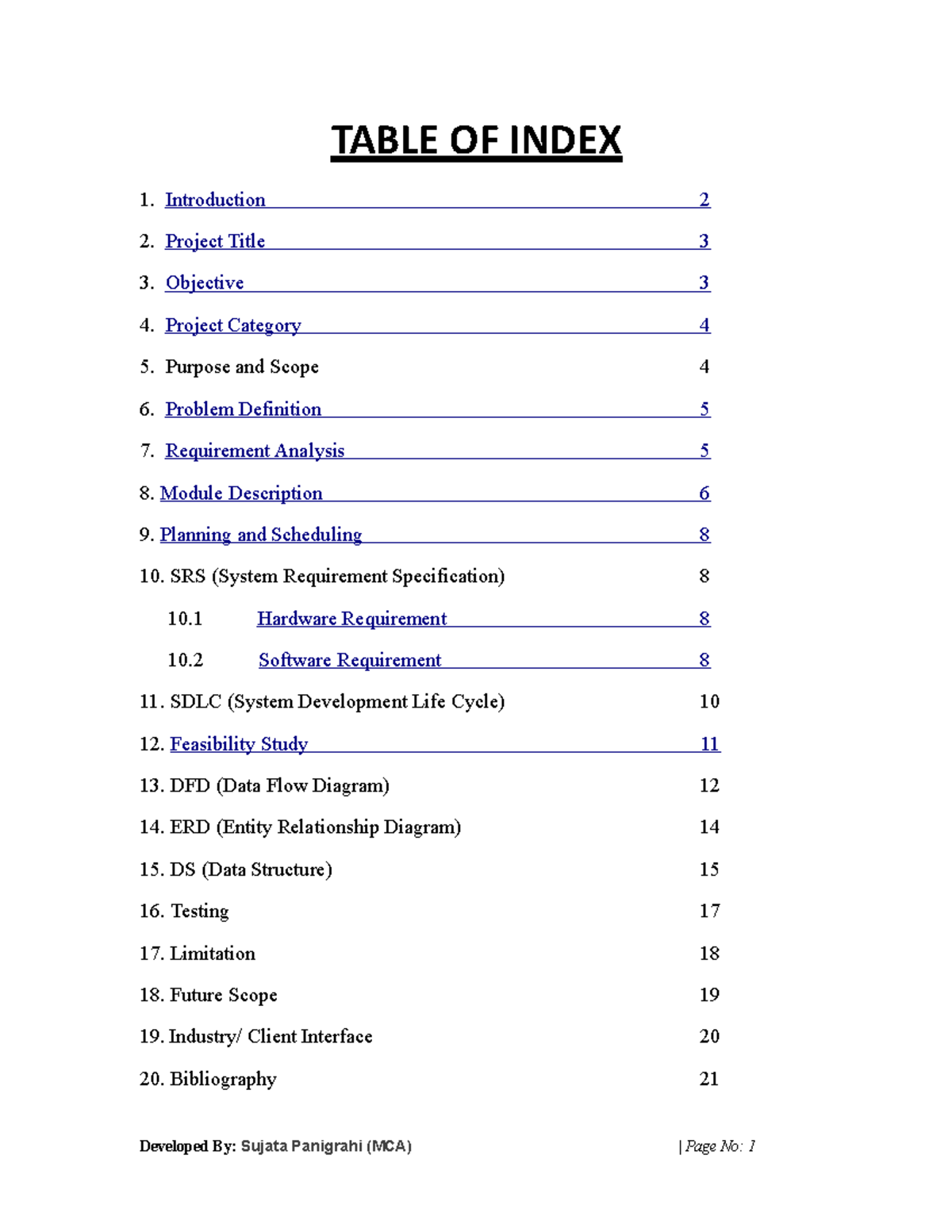 4. Synopsis - Sujata - TABLE OF INDEX Developed By:Sujata Panigrahi ...