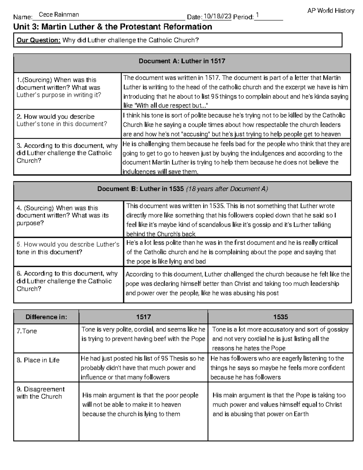 Unit 3 Protestant Reformation Activity Student Handout - - Studocu