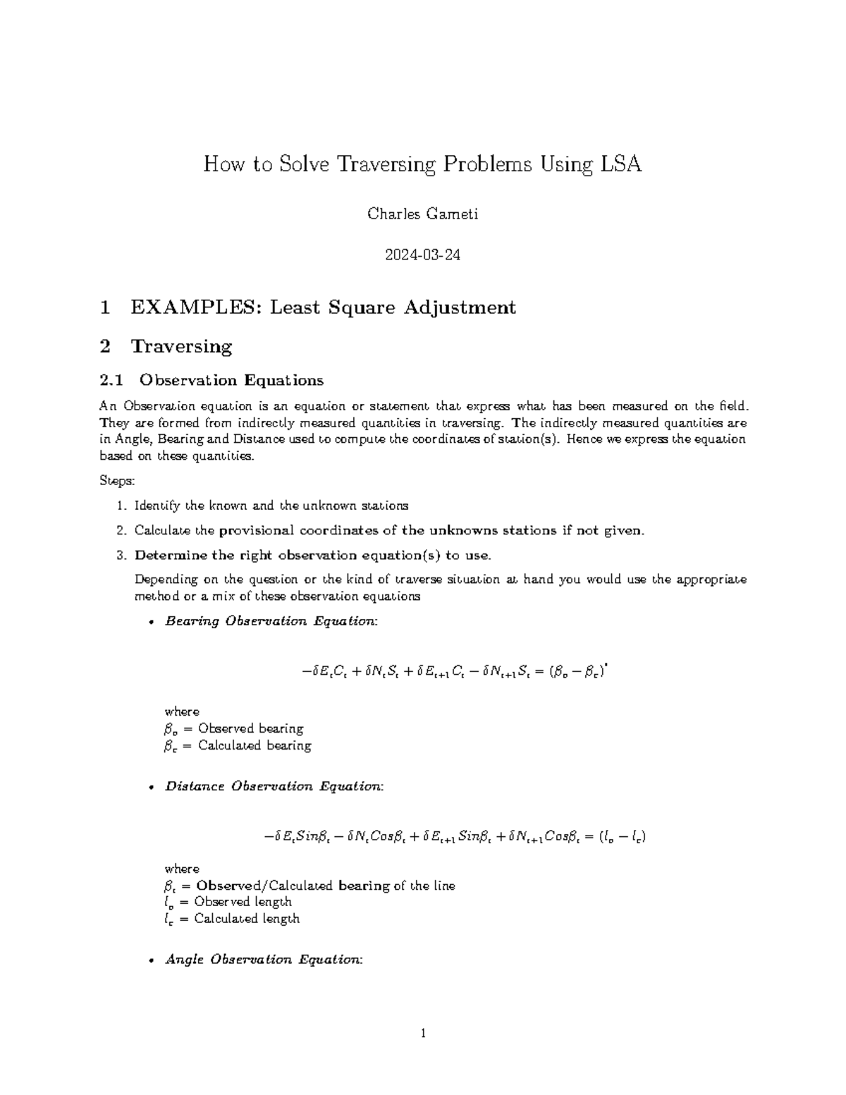 How to solve traversing with LSA - How to Solve Traversing Problems Using LSA Charles Gameti ...